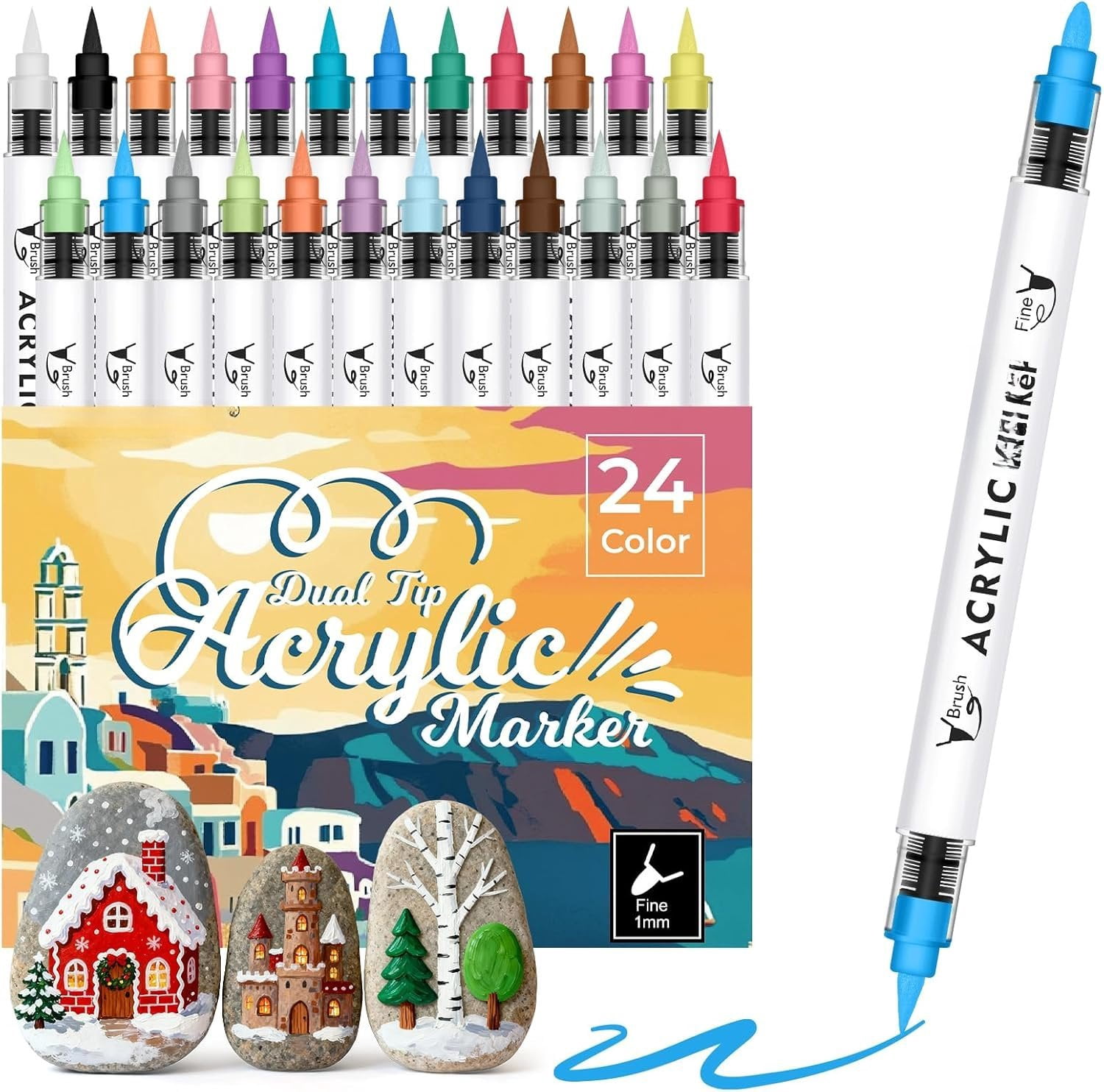 Markers, 24 Colors Dual Tip Pens, Water-Based No-Bleed Markers with ...