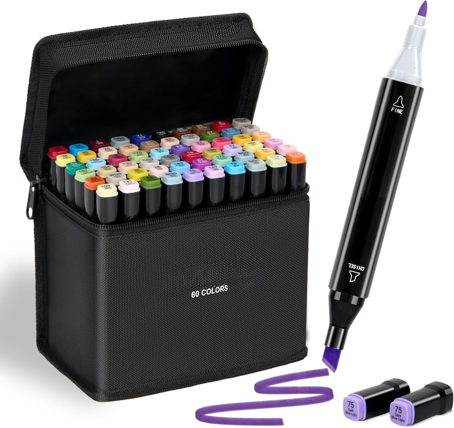 Markers, 60 Colors Dual Tip Art Coloring Markers Set for Adult Book ...