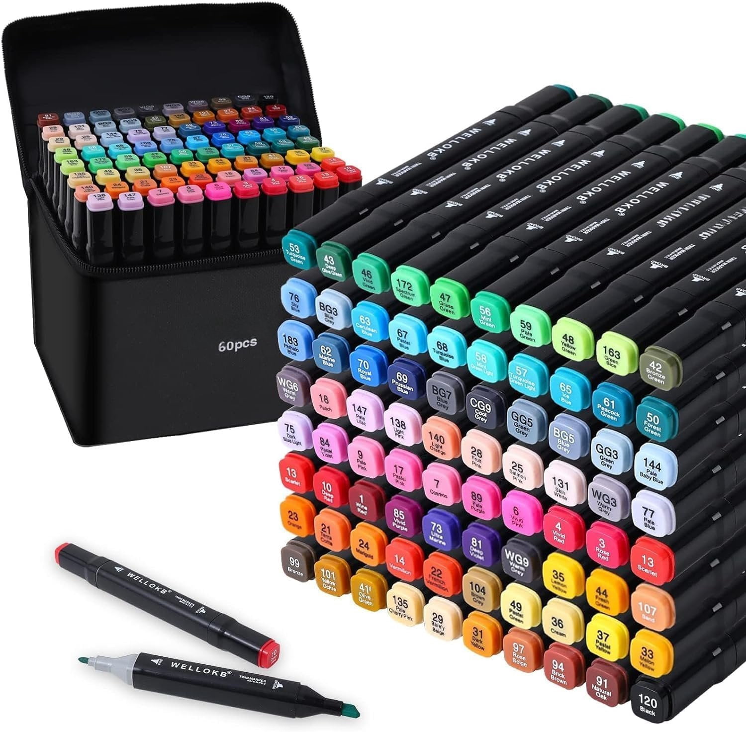 Markers, 60 Colors Dual Tip Permanent Art Markers for Drawing,for Adult ...