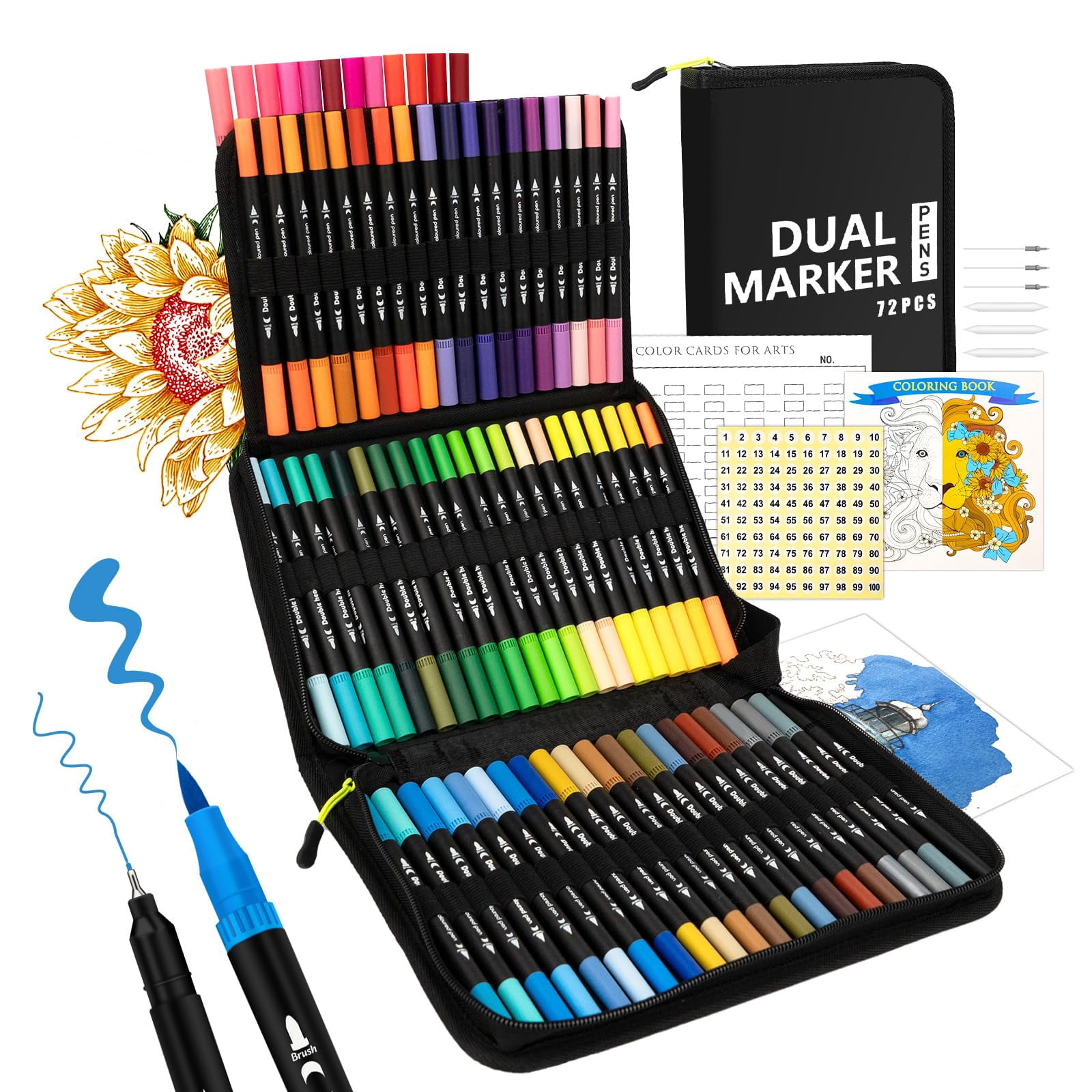 Markers for Adult Coloring Books, 72 Colors Art Markers Set Dual Tip ...