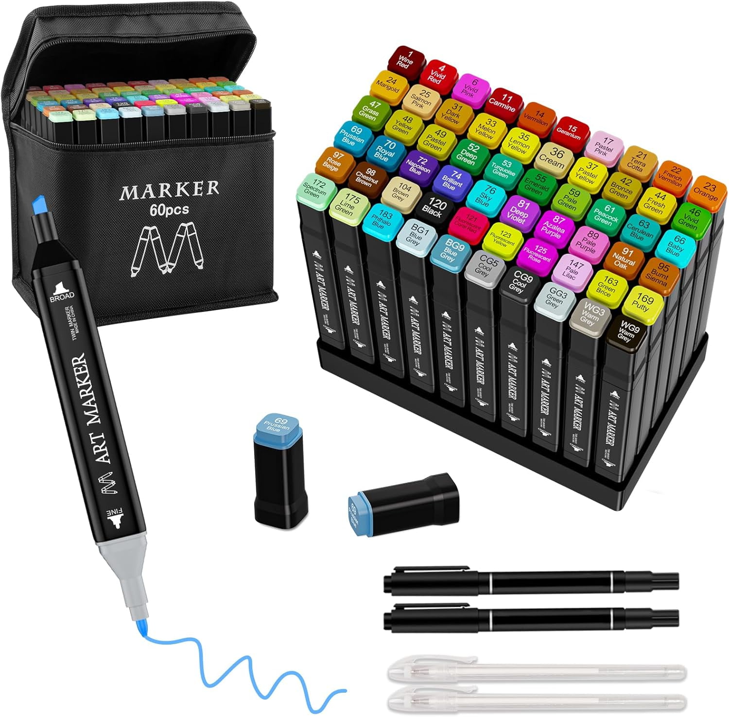 Markers Set, 60 Colors Dual Tip Art Marker for Sketching Adult Coloring ...