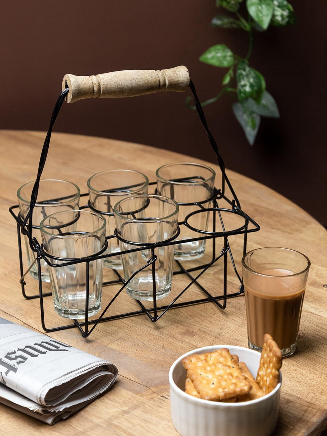 Market 99 Tea Stand with Glass Each Glass 100 Ml Tea Glasses Set of 6 ...