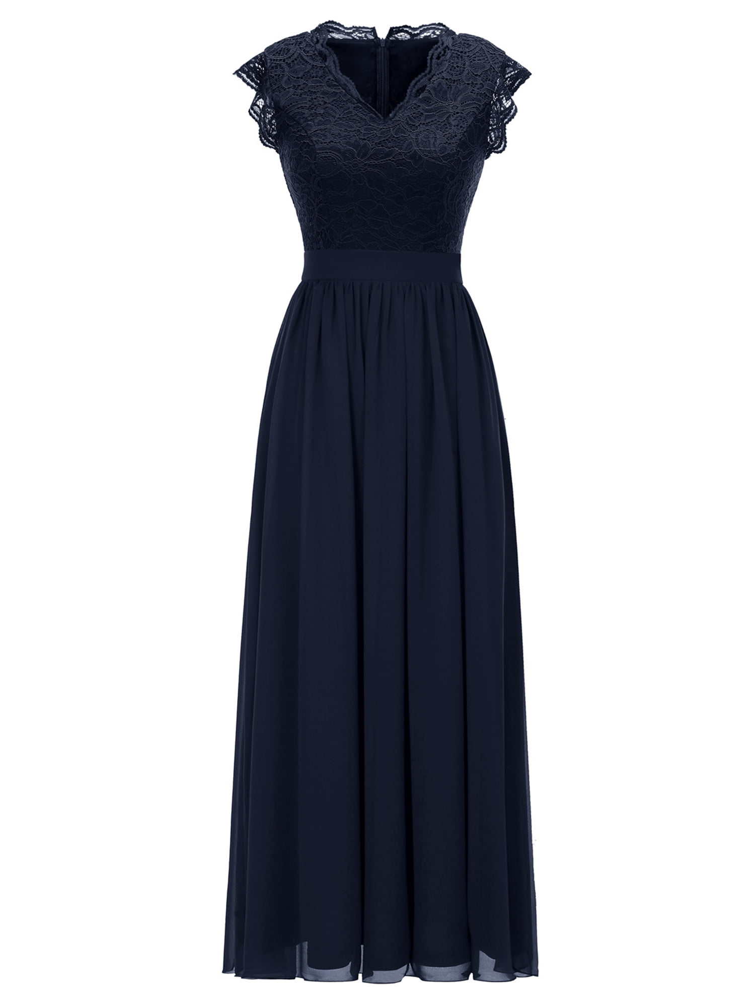 Market In The Box Women's Maxi Lace Dress V Neck Chiffon Bridesmaid ...