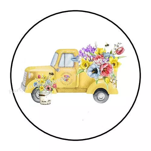 Market Flower Yellow Truck Sticker Party Favors Sticker Envelope Seals ...