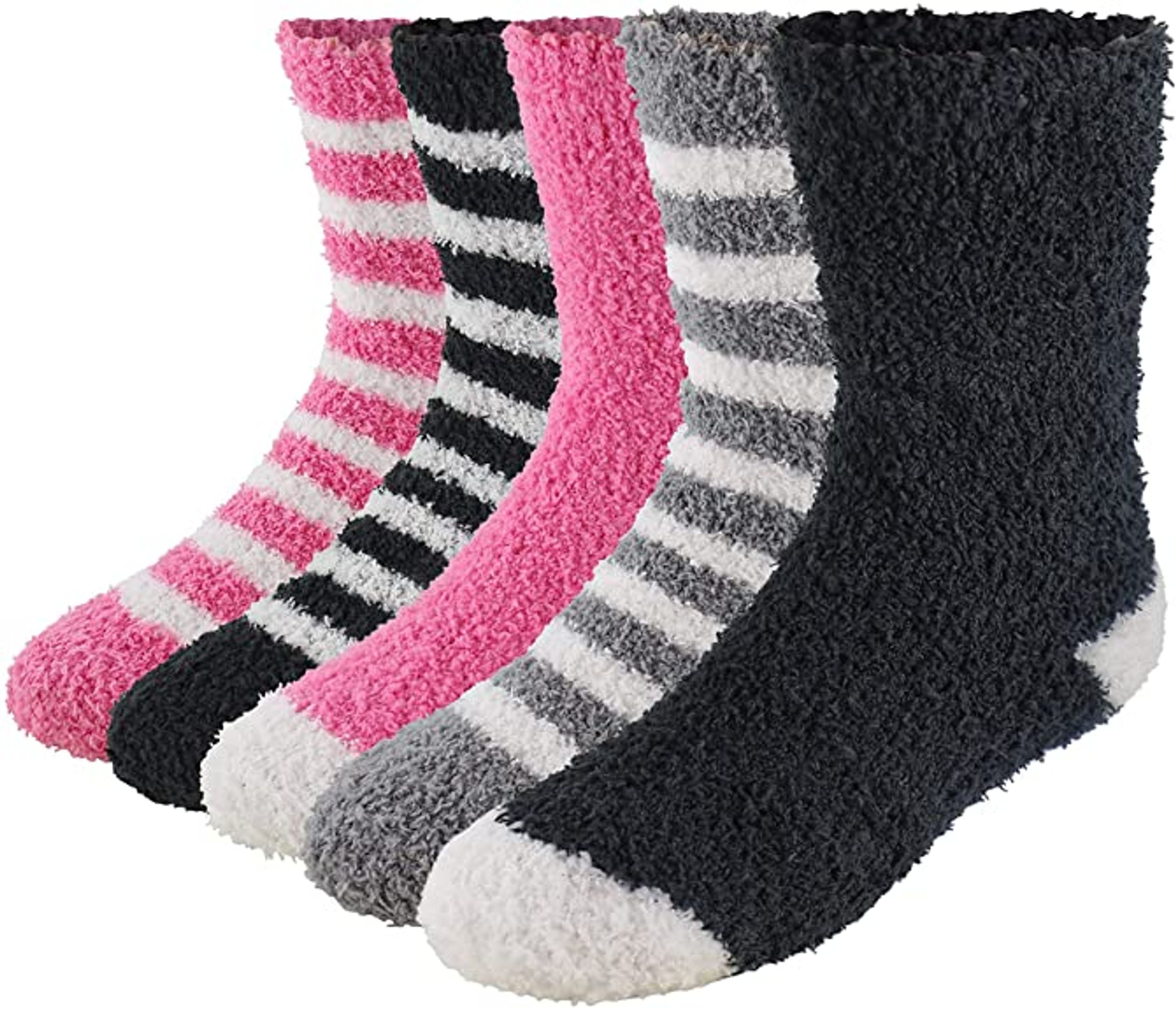 Market & Layne 5 Pairs Adult Non-Slip Comfy Fuzzy Fluffy Pack Socks for ...