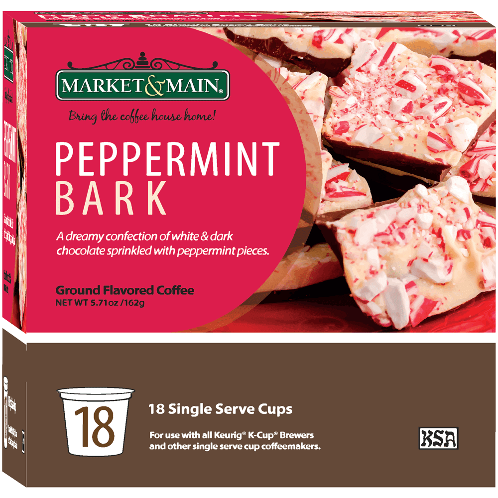 Market & Main Coffee, Peppermint Bark, Medium Roast, K Cups, 18 Count ...