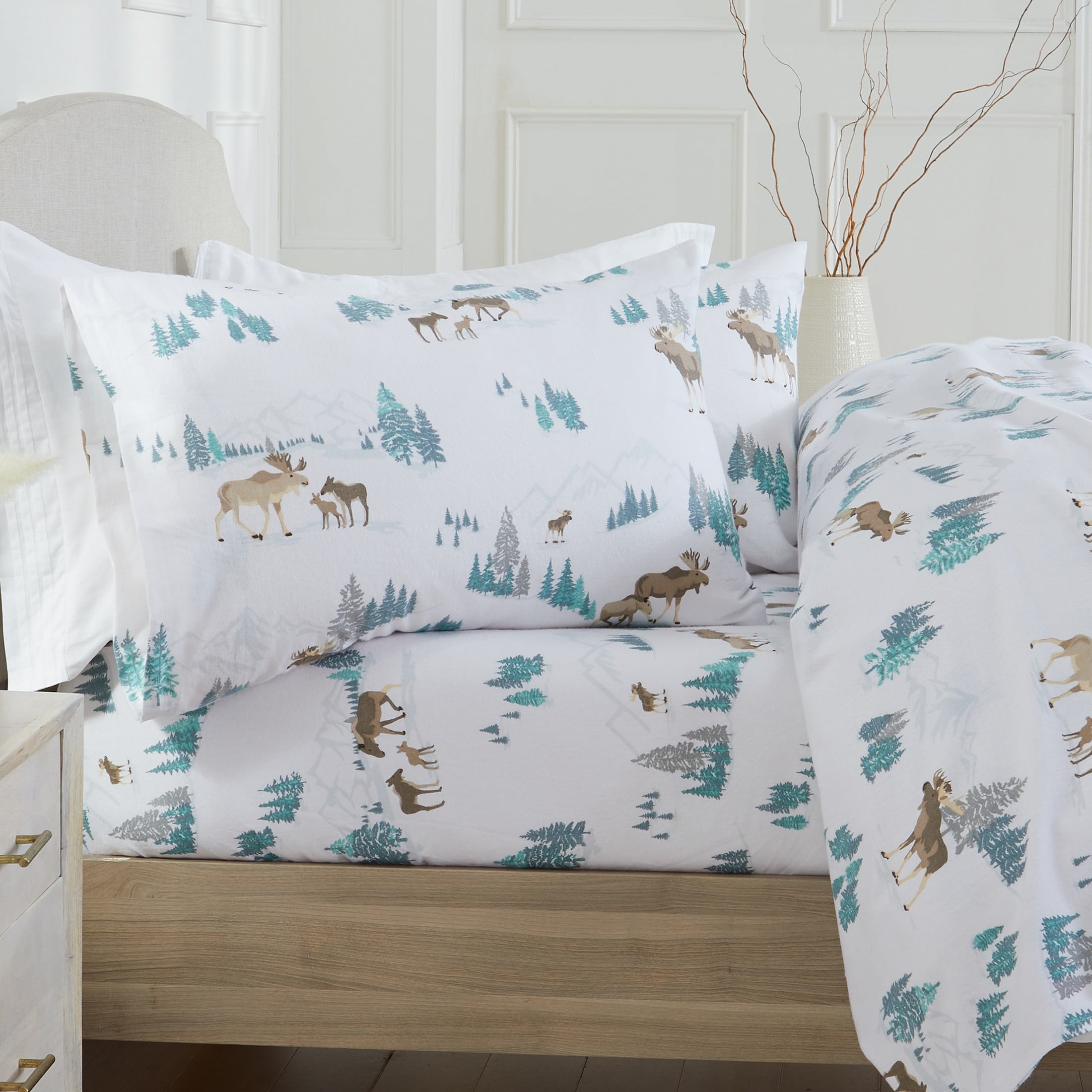 Market & Place Alpine Printed 100% Cotton Flannel Sheet Set, Full ...
