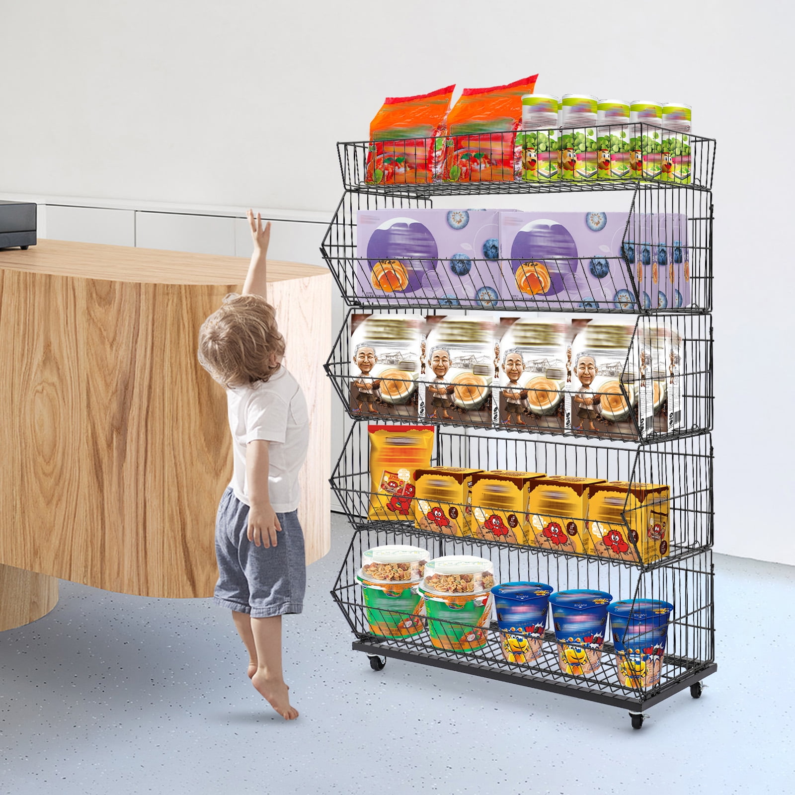 Market Shelf, Fruit Vegetable Snack Basket With 4 Pulleys Five-tier ...