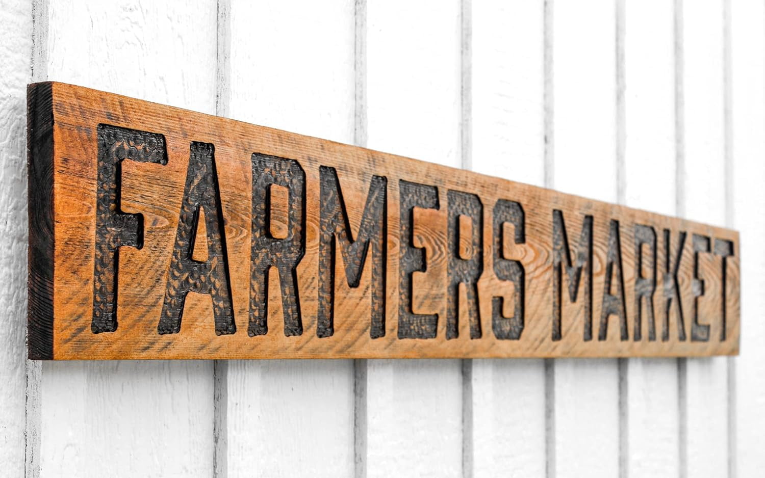 Market Stained Sign | 55" wide x 8" tall | Carved in a Wood Board ...