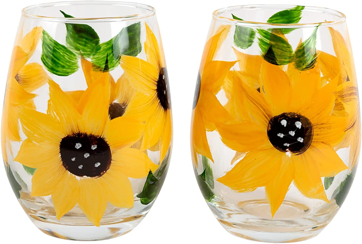 Market Street Gallery Hand-Painted Sunflower Stemless Wine Glassware ...