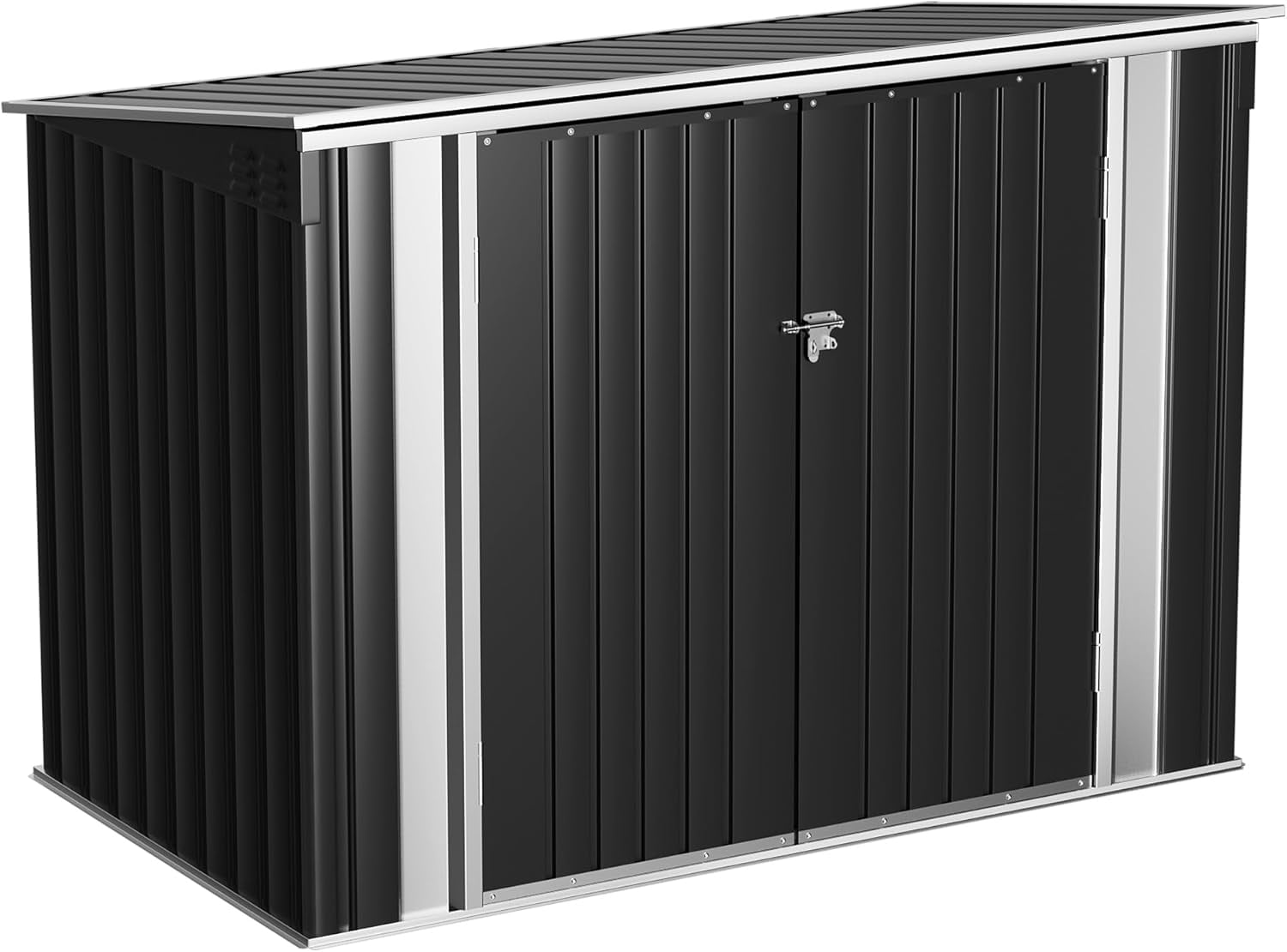 5.8 x 3.3 FT Storage Shed Outdoor Metal Trash Can Shed with Hydraulic ...