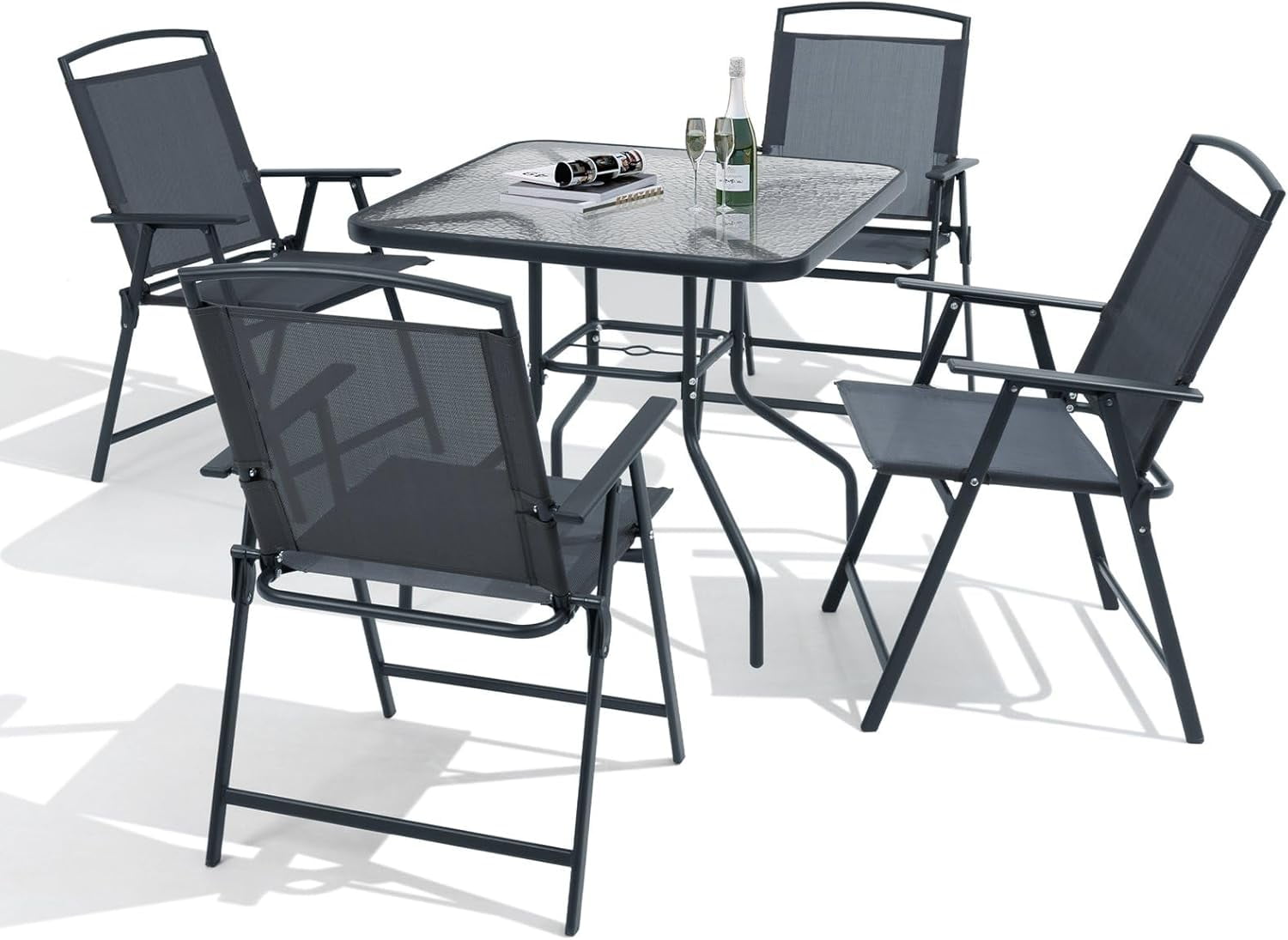 MarketLane 5 Piece Patio Dining Set with 4 Folding Chairs and Table ...