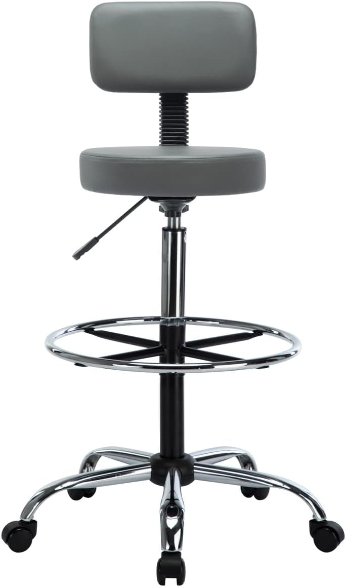 MarketLane Adjustable Tall Shop Stool: Rolling Chair with Backrest and ...