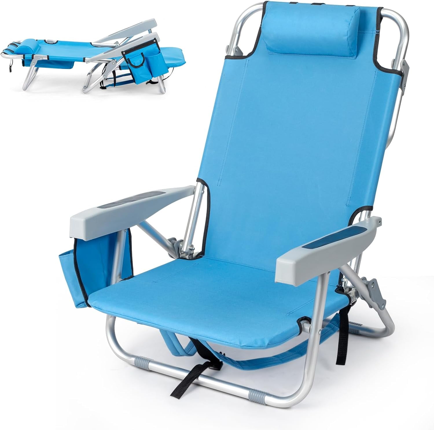 MarketLane Backpack Beach Chair, 5 Level Adjustable Positions Beach ...