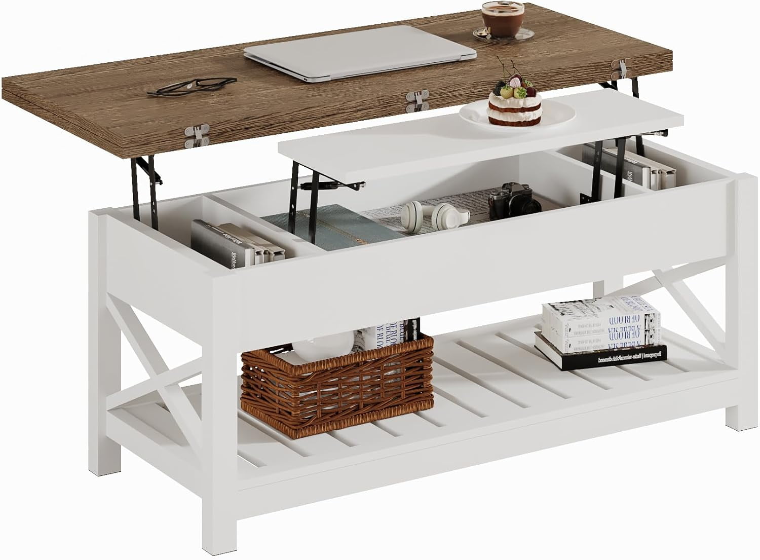 MarketLane Farmhouse Lift Top Coffee Table, Multi-Function Convertible ...