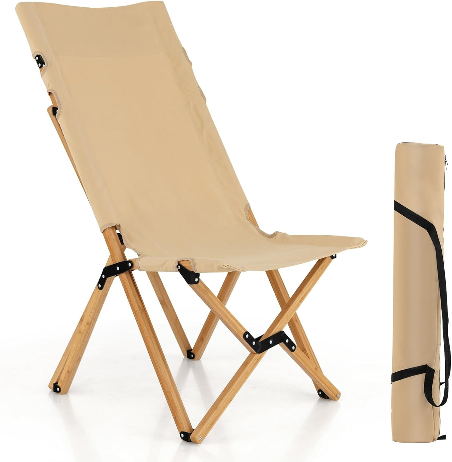 MarketLane Folding Camping Chair, High Back Portable Bamboo Camp Chair ...