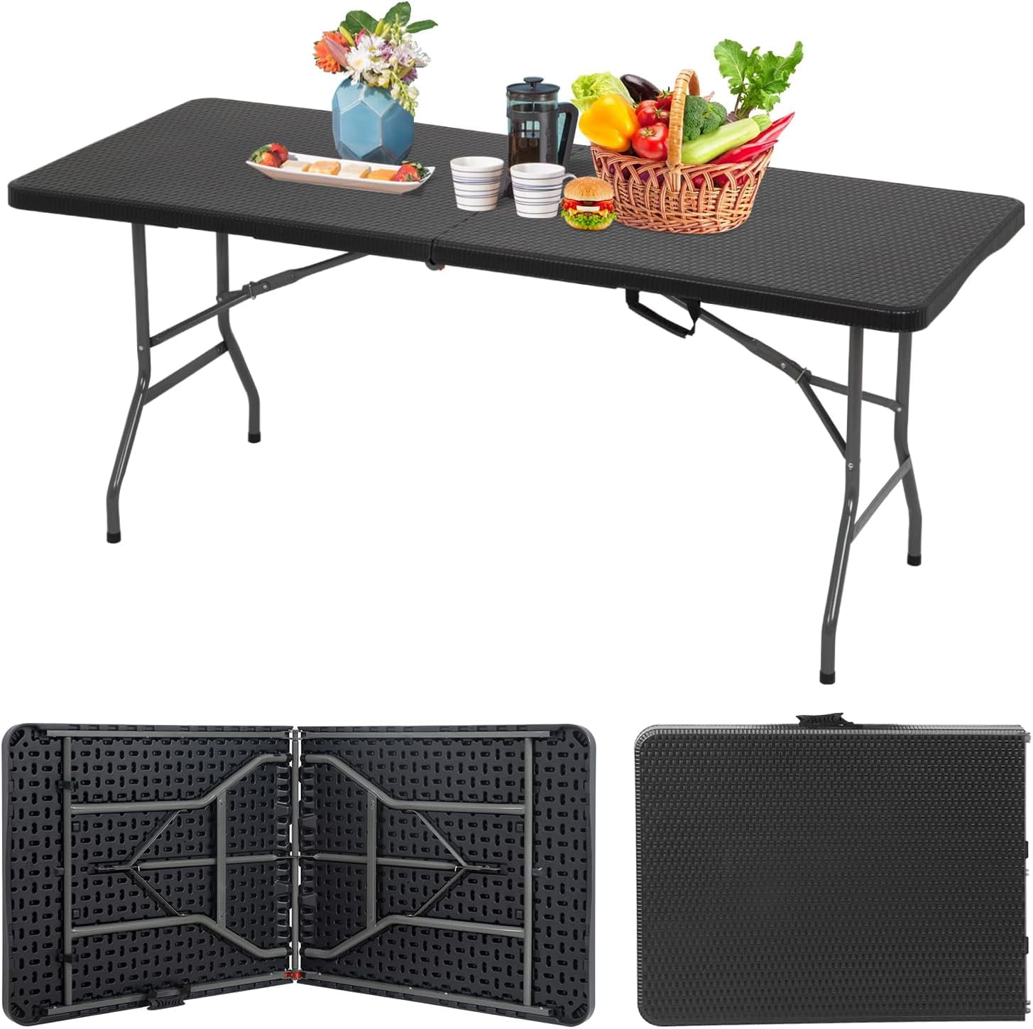 MarketLane Folding Tables Plastic 6ft Half Portable Foldable Table for ...