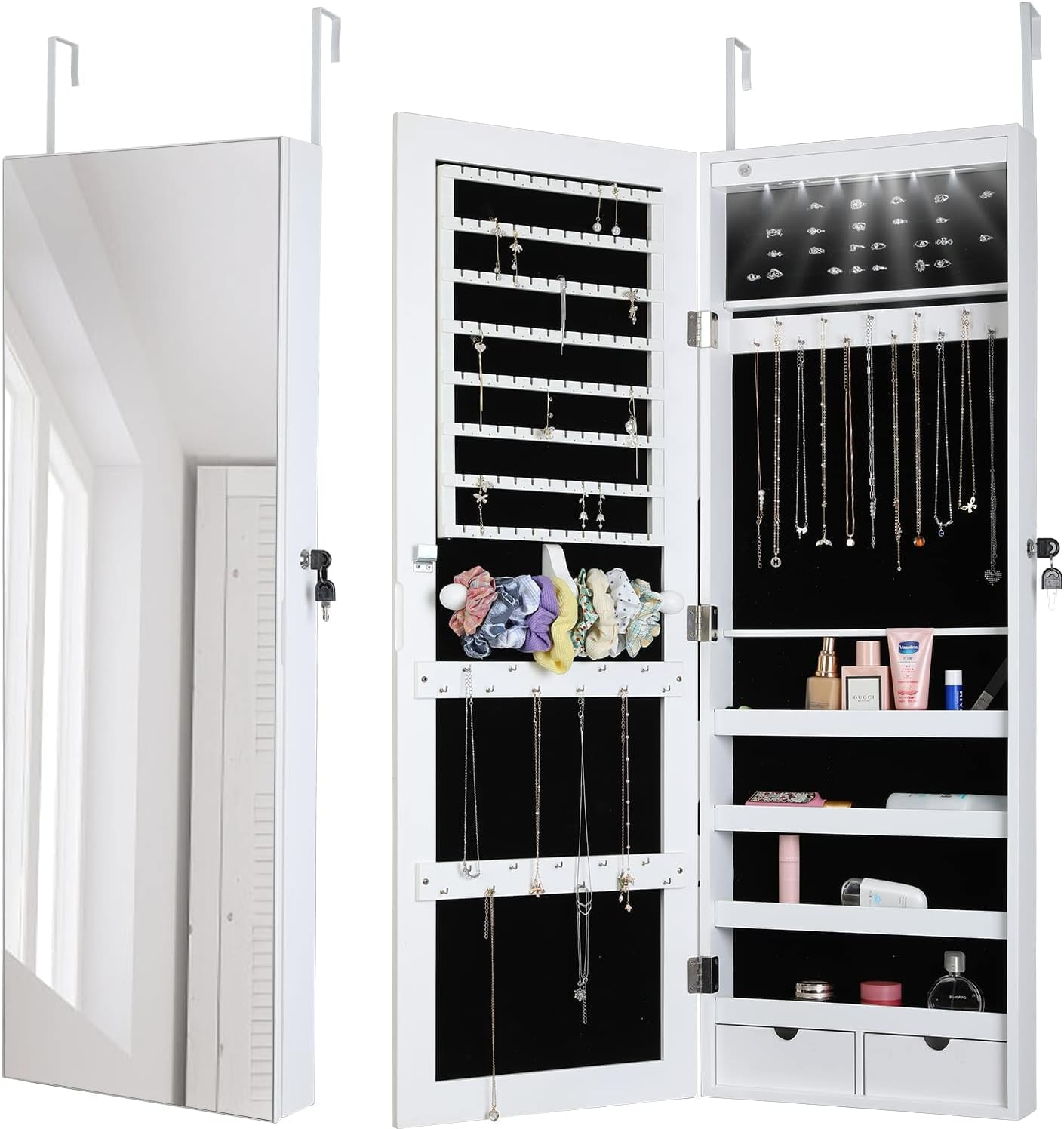 MarketLane Jewelry Armoire Cabinet Full-Length Mirror Jewelry Box LED ...