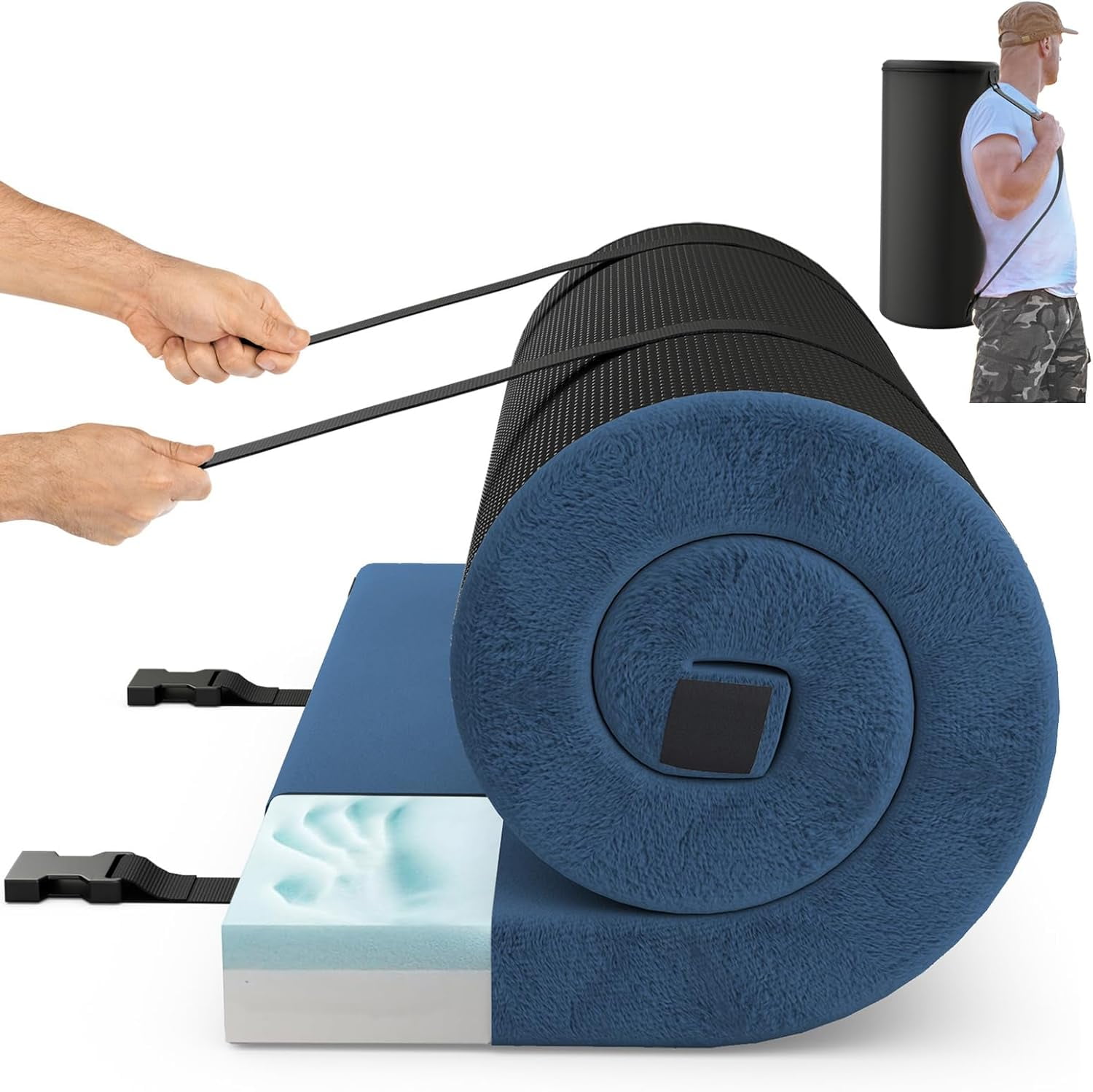 MarketLane Memory Foam Sleeping Pad, Roll Up Floor Mattress with Carry ...