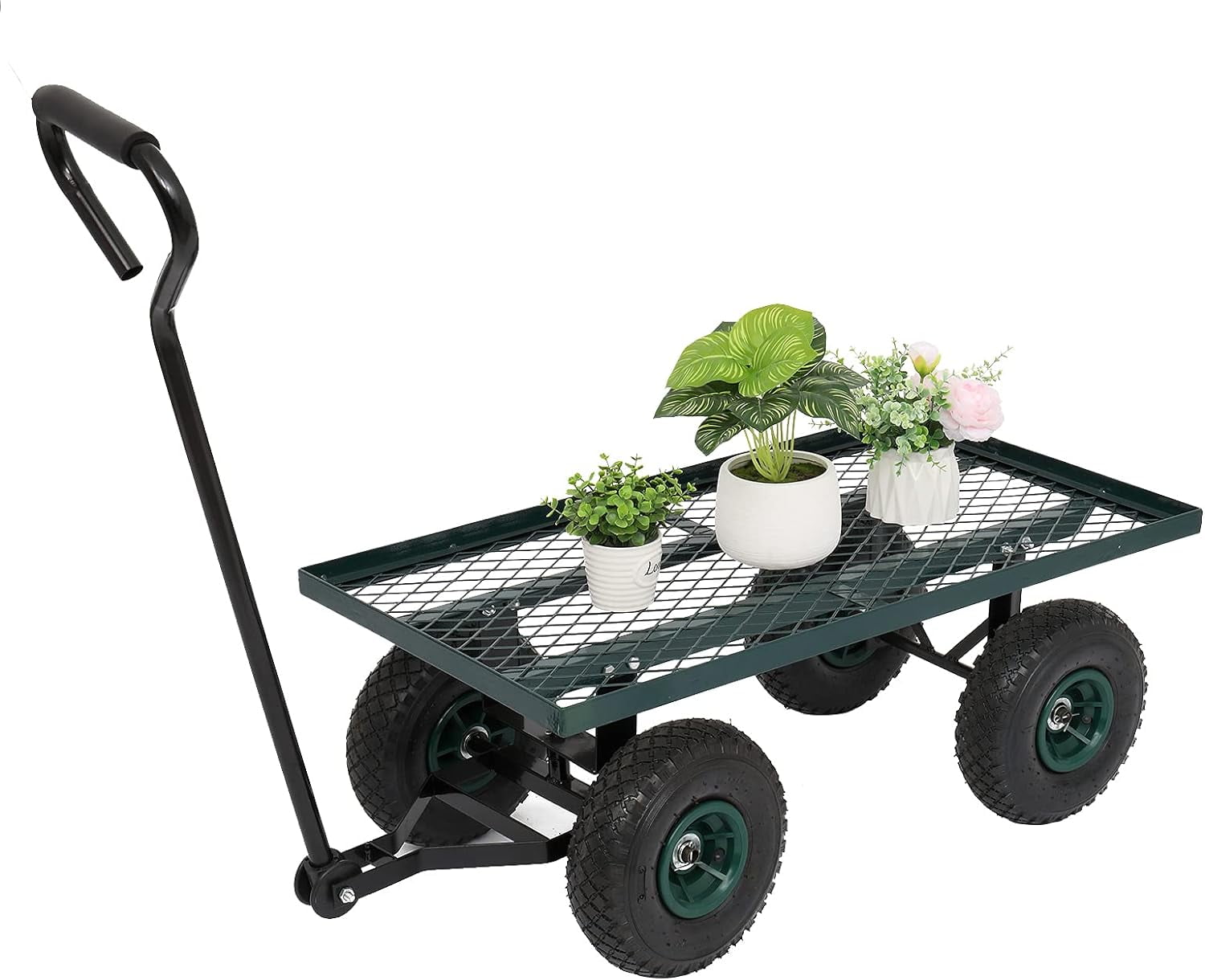 MarketLane Metal Deck Garden Cart with 10” Air Tires, Heavy Duty Wagon ...