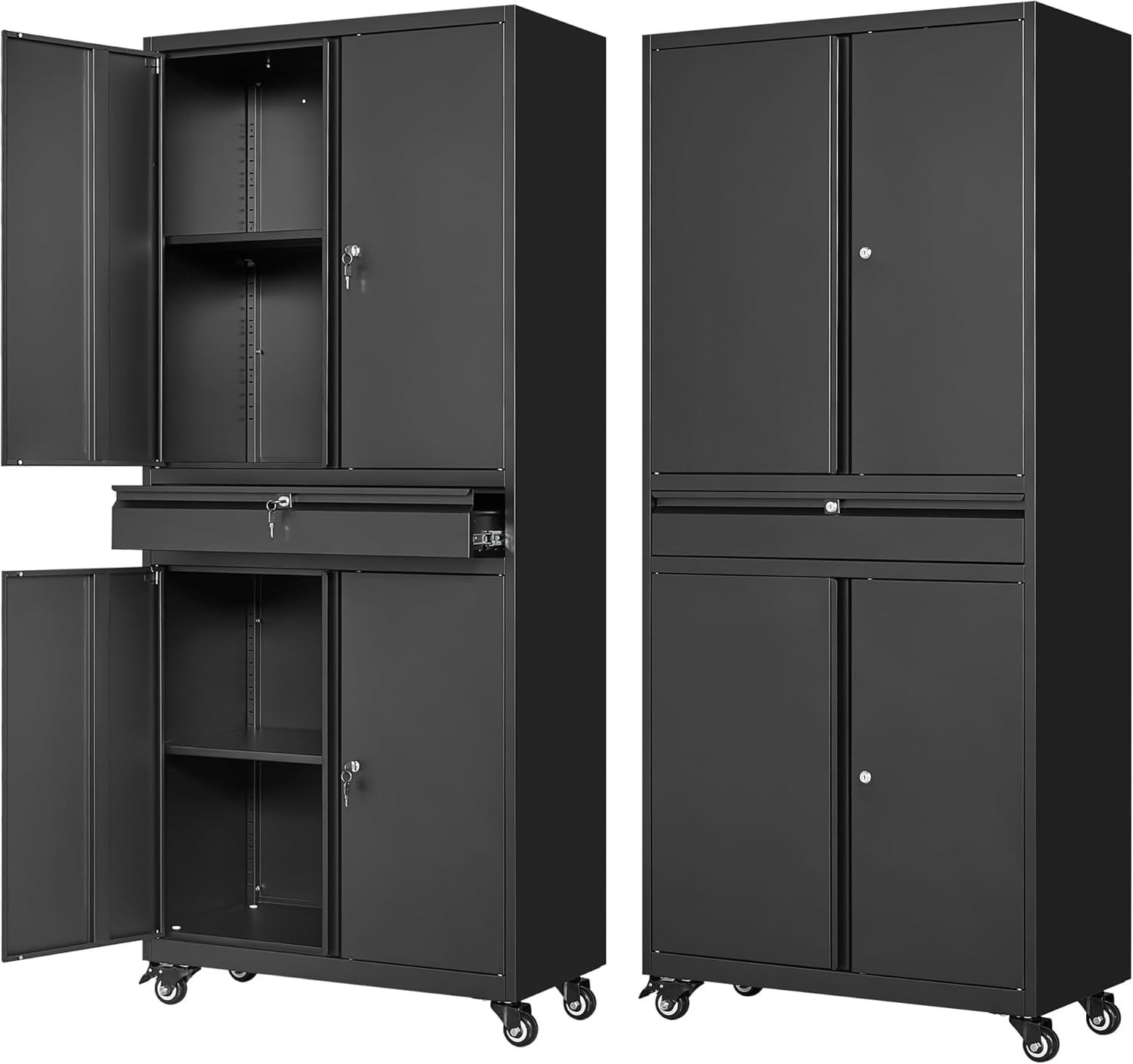 MarketLane Metal Garage Storage Cabinet with Drawer,4 Door Tool Cabinet ...