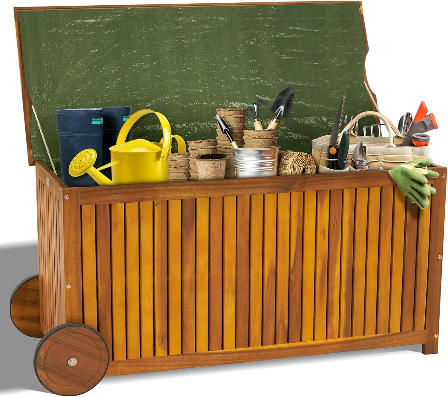 MarketLane Outdoor Wood Storage Bench, Wooden Large Deck Box with ...