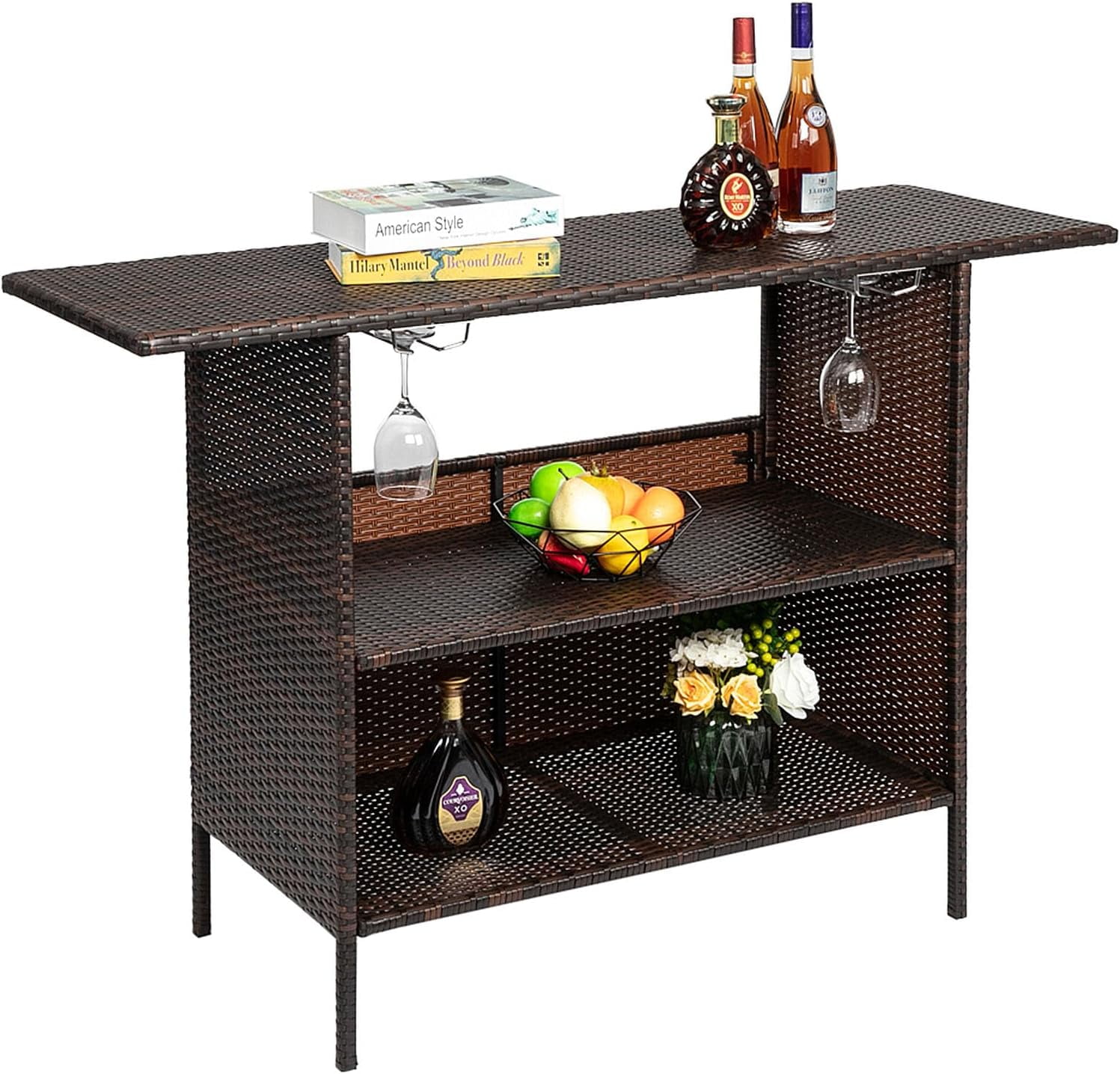 MarketLane Patio Rattan Bar Table, Wicker Counter bar Table with 2 ...