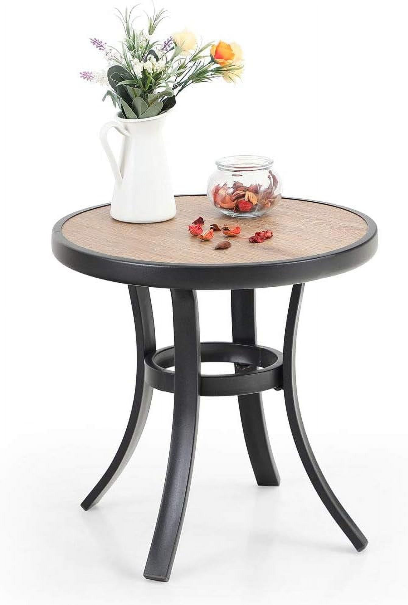 MarketLane Patio Round Side Table with Metal Frame and Wooden Like ...