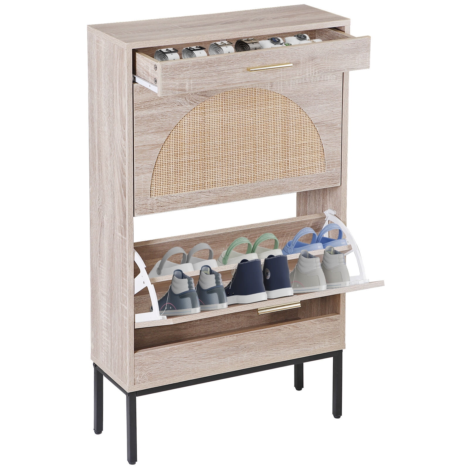 MarketLane Rattan Shoe Storage Cabinet with 2 Flip Drawers ...