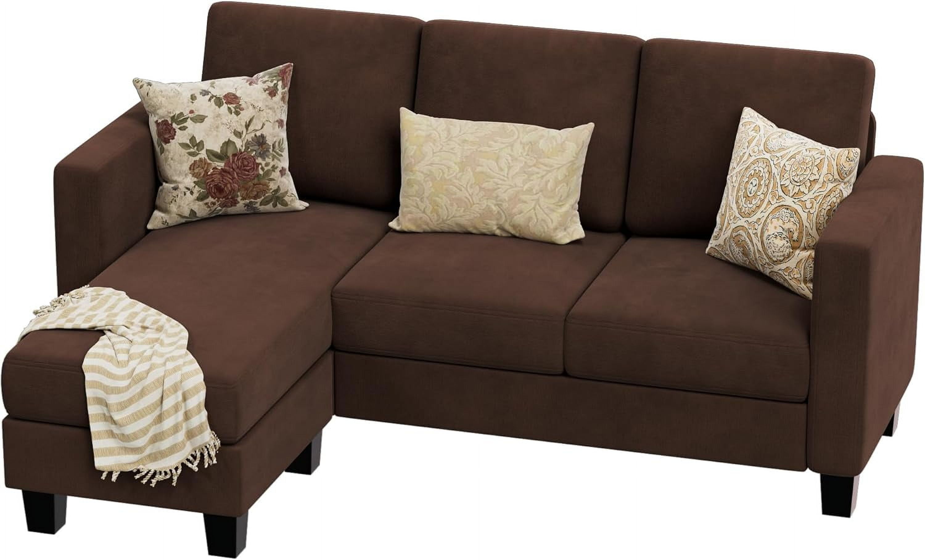 Sectional Sofa Couch, 3 seat L-Shaped Small Sofa with Movable Ottoman ...