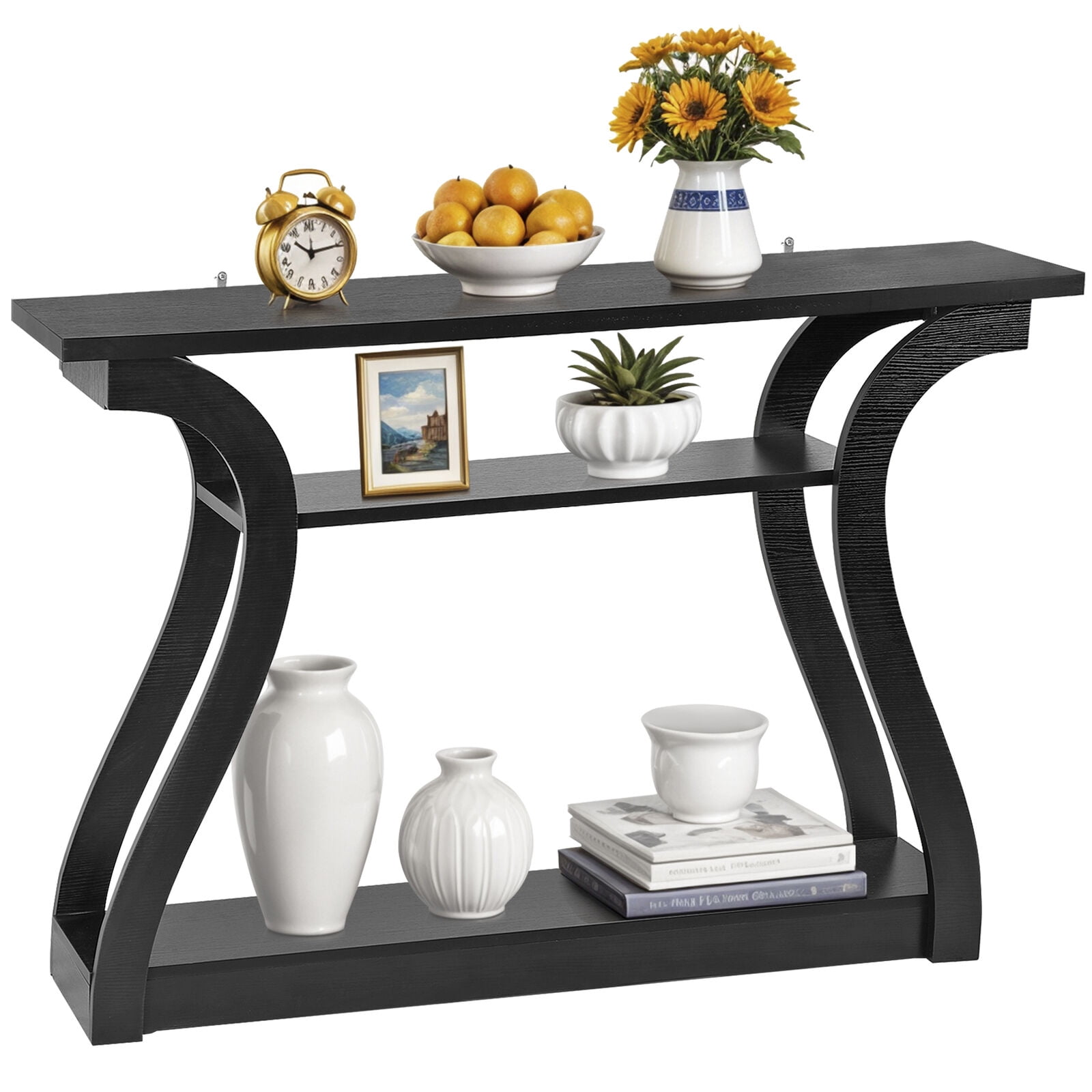 MarketLane Wood Console Table with Curved Legs and Shelf, 3 Tier Modern ...