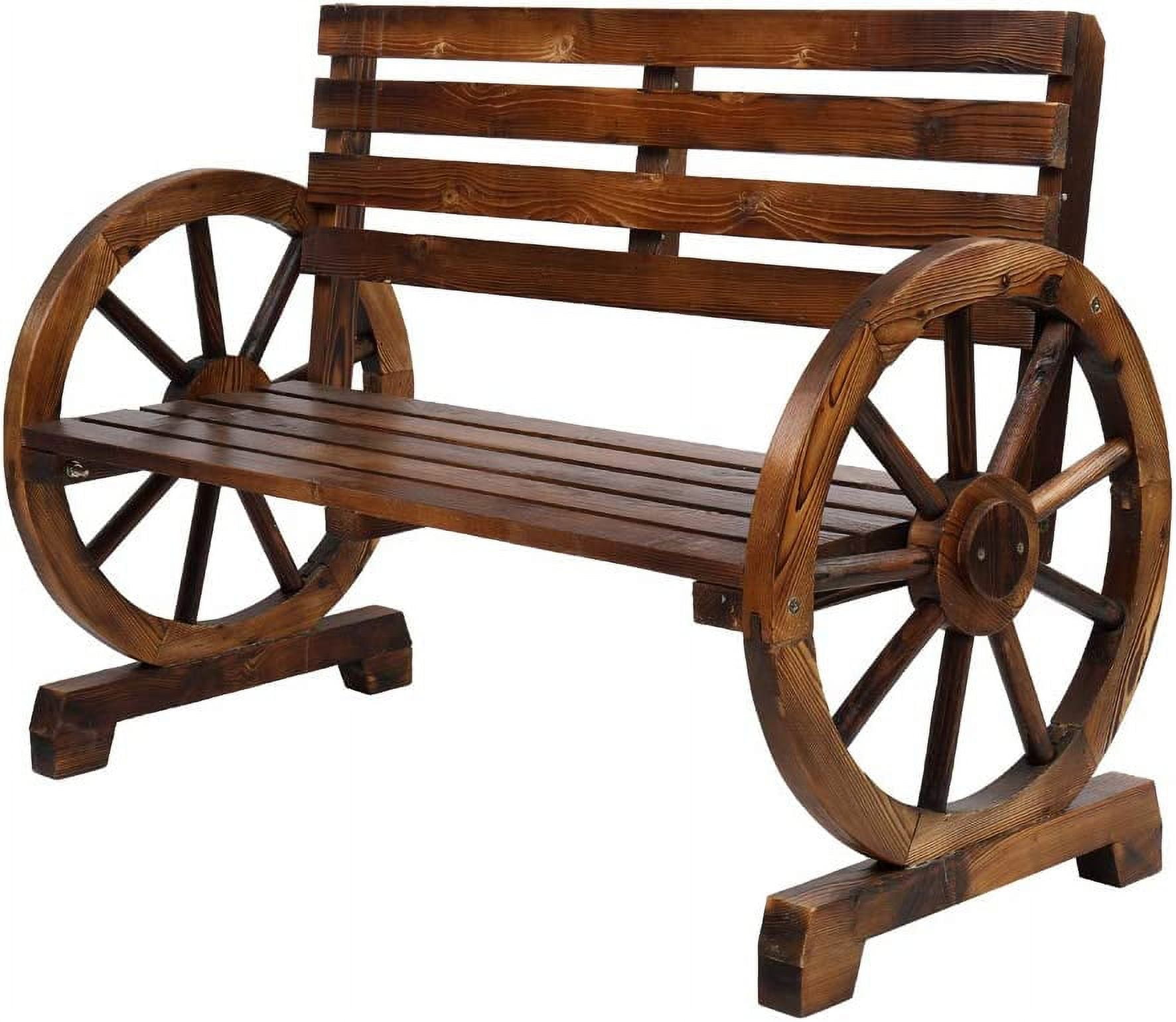 MarketLane Wooden Garden Bench, Outdoor Rustic Wagon Wheel Bench with ...
