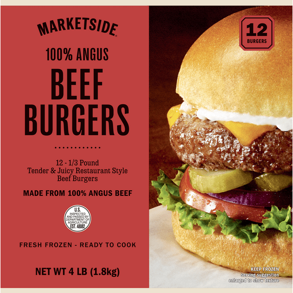 Marketside 100% Angus Beef Burgers, 12 Frozen Juicy Restaurant-Style ...
