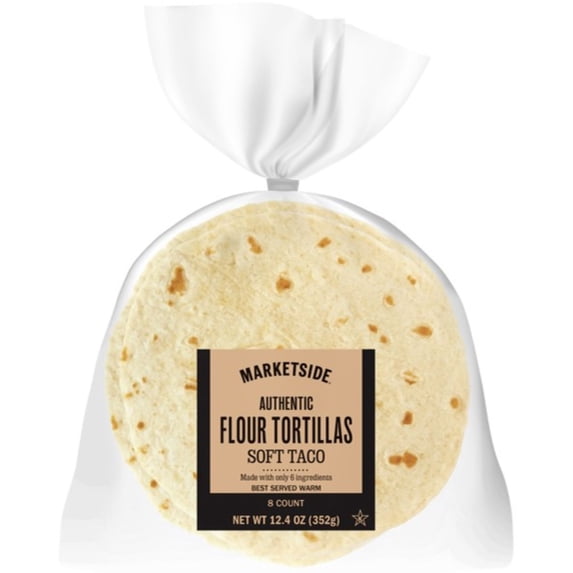 Marketside Flour Tortillas Soft Taco 8 Count Made with Six Ingredients ...