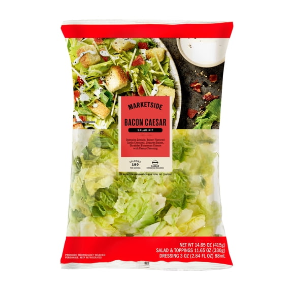 Marketside Bacon Caesar Salad Kit, 11.6 oz Bag, Fresh Romaine Lettuce ...