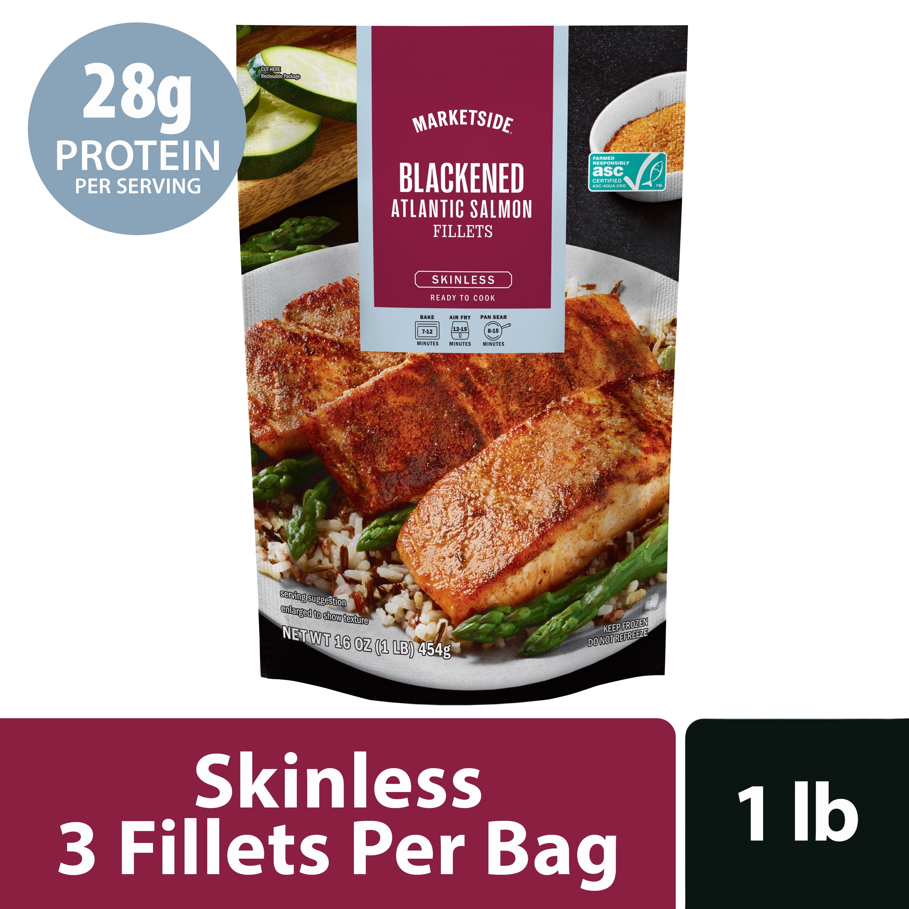 Marketside Blackened Atlantic Salmon, Frozen Fish, 1 lb Bag, Rich in ...