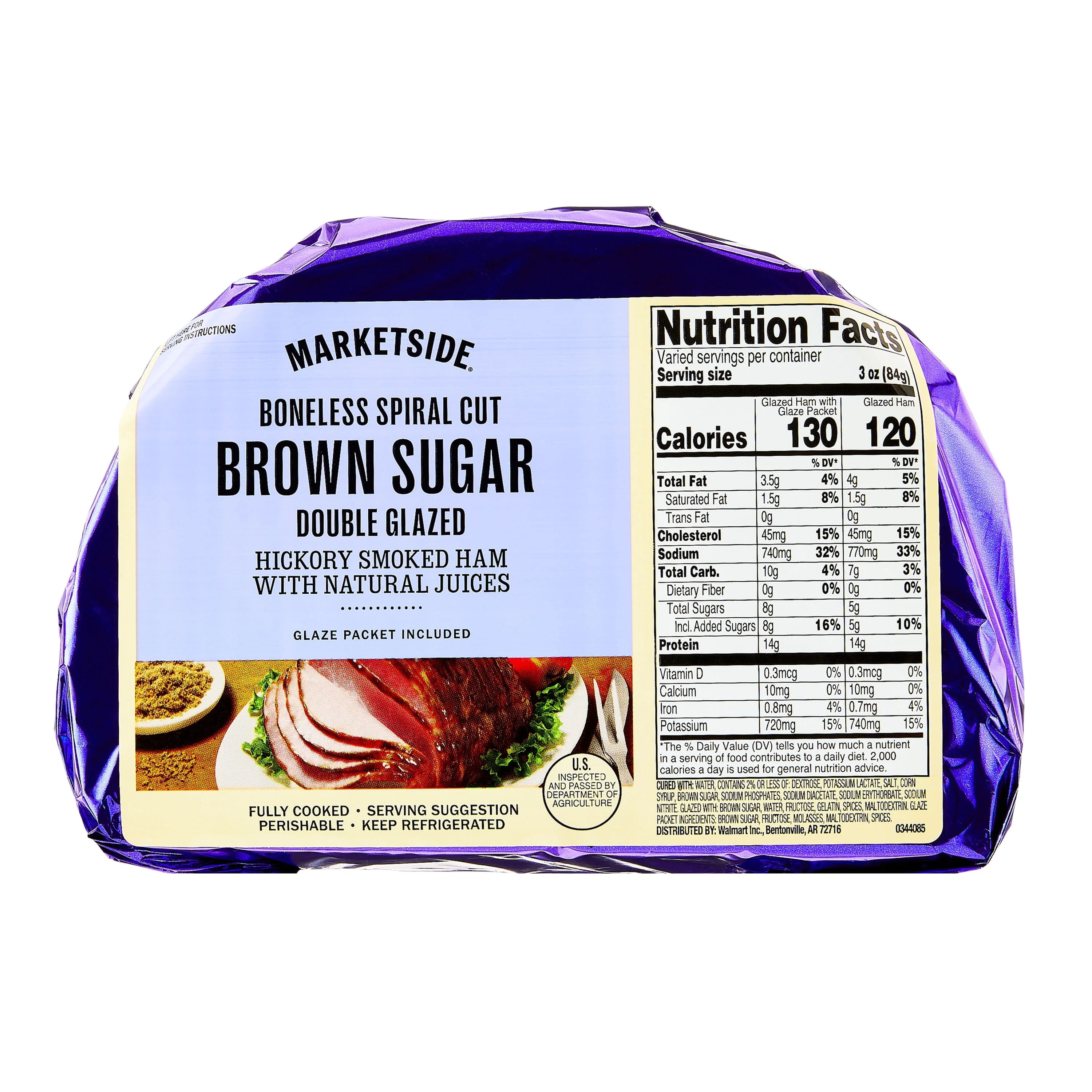 Marketside Boneless Spiral-Cut Brown Sugar Double Glazed Ham, Pork, 2.0 ...