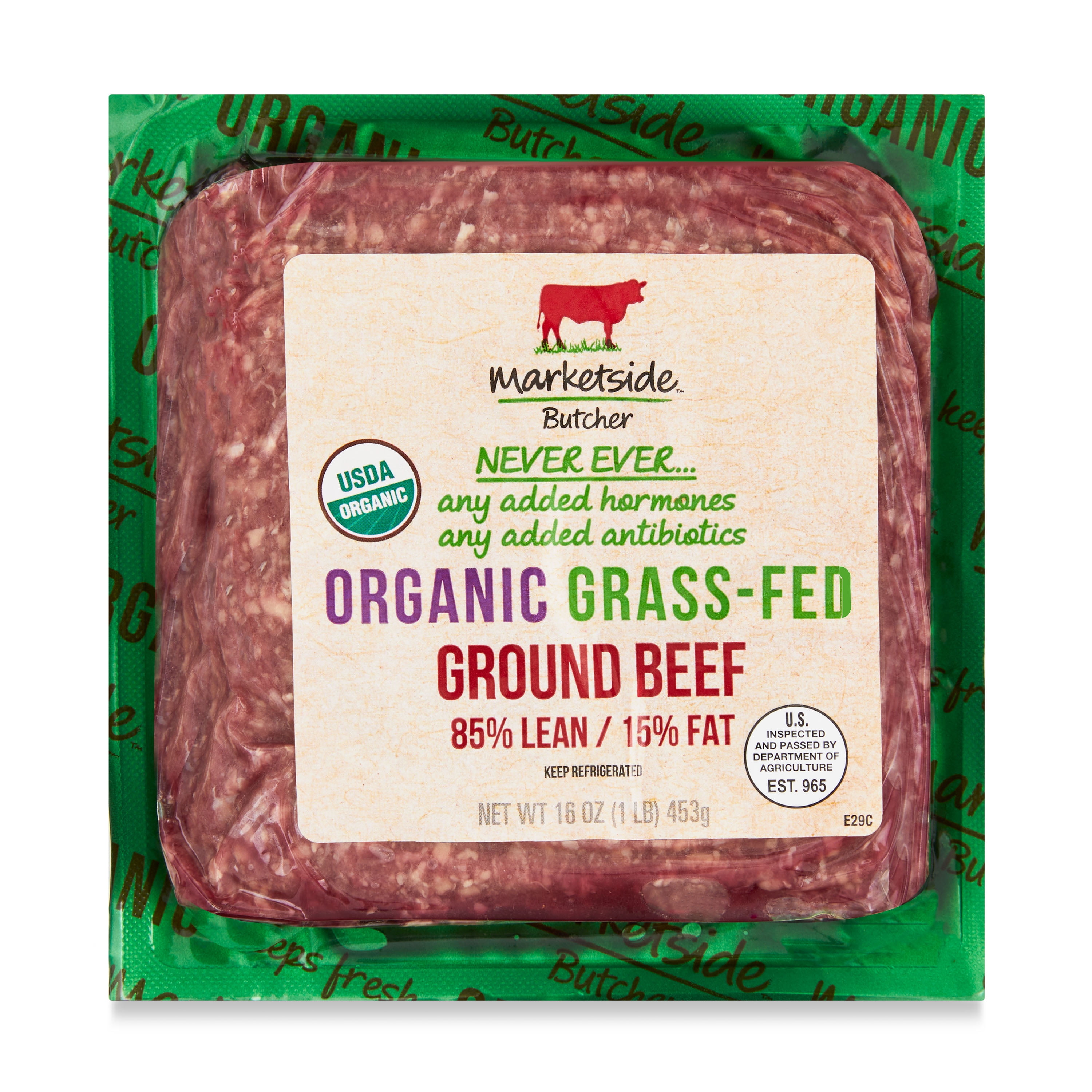 Marketside Butcher Organic Grass-Fed Ground Beef, 85% Lean/15% Fat, 1 ...