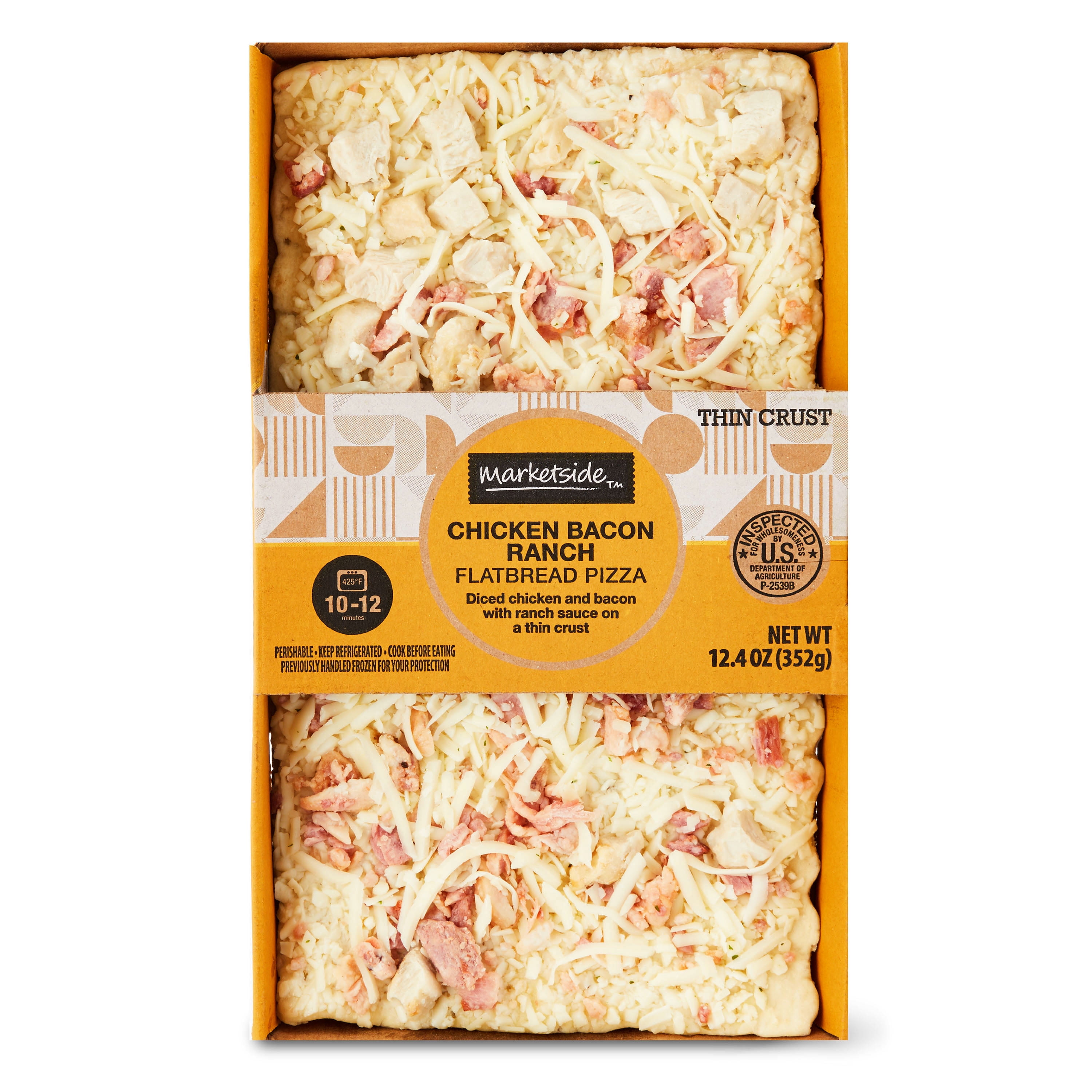 Marketside Chicken Bacon Ranch Flatbread Pizza, Ranch Sauce, 12.4 oz ...