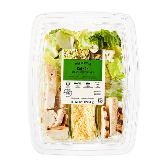 Marketside Chicken Caesar Salad, 12.1 oz, Romaine Lettuce, Grilled ...
