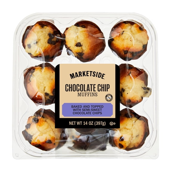 Marketside Chocolate Chip Baked Muffins, 9 Count, 14 oz (Shelf Stable ...
