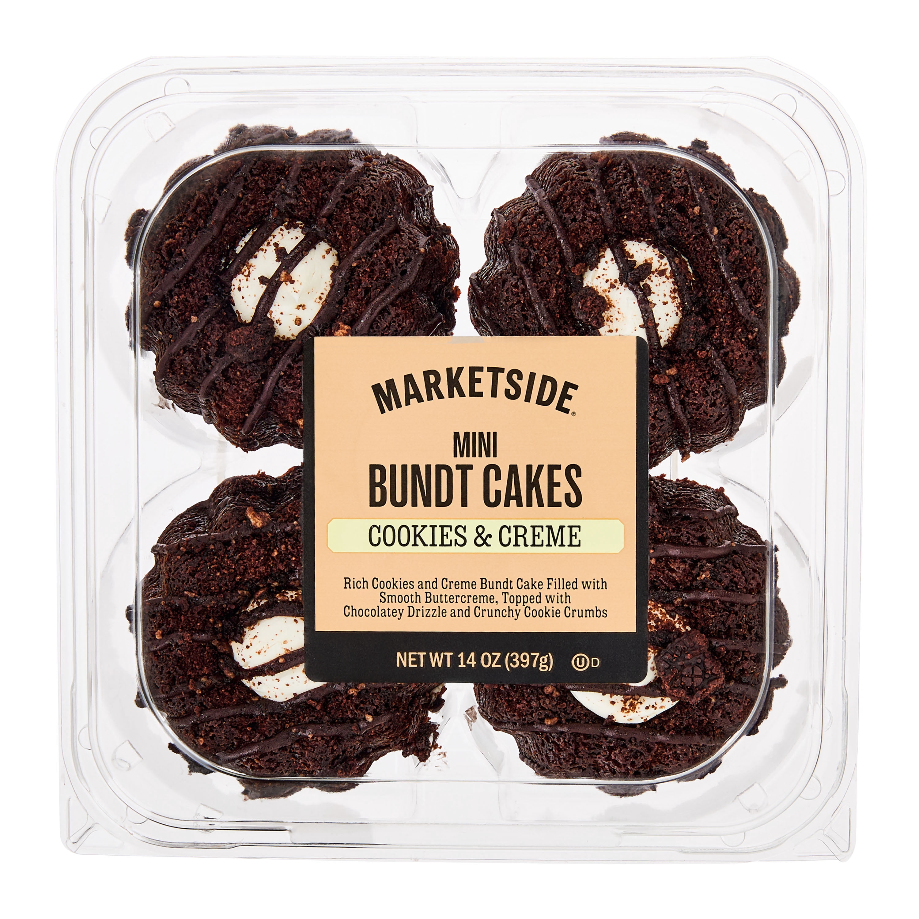 Marketside Cookies & Creme Mini Bundt Cakes, 14 oz, 4 Count - Walmart.com