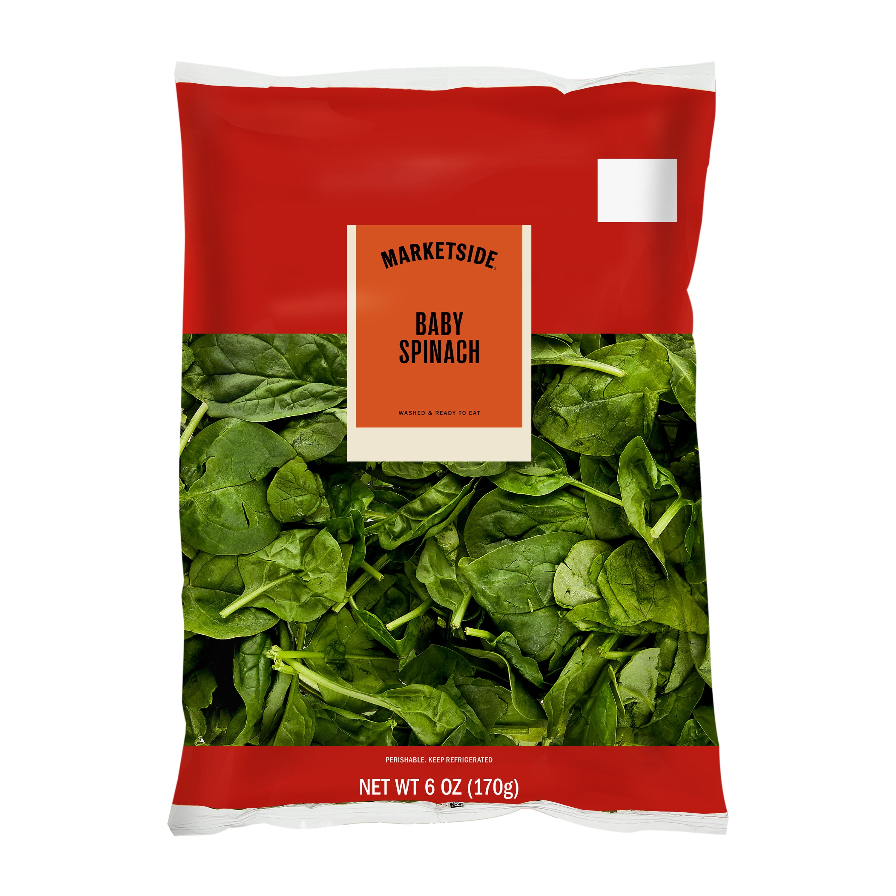 Marketside Fresh Baby Spinach 6 oz Bag, Tender Texture, Ready to Eat ...