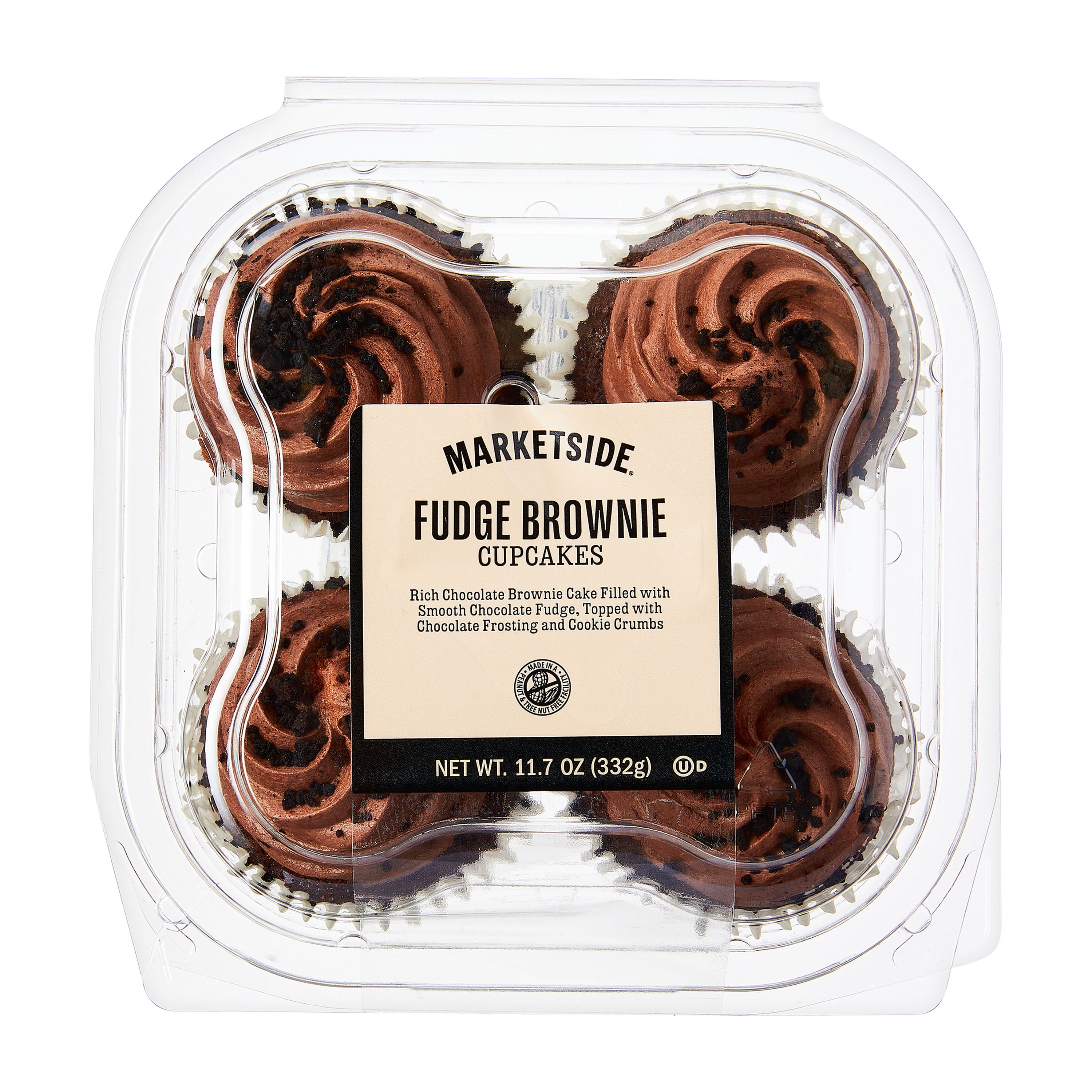 Marketside Fudge Brownie Cupcakes 11.7 oz 4 Count chocolate brownie ...