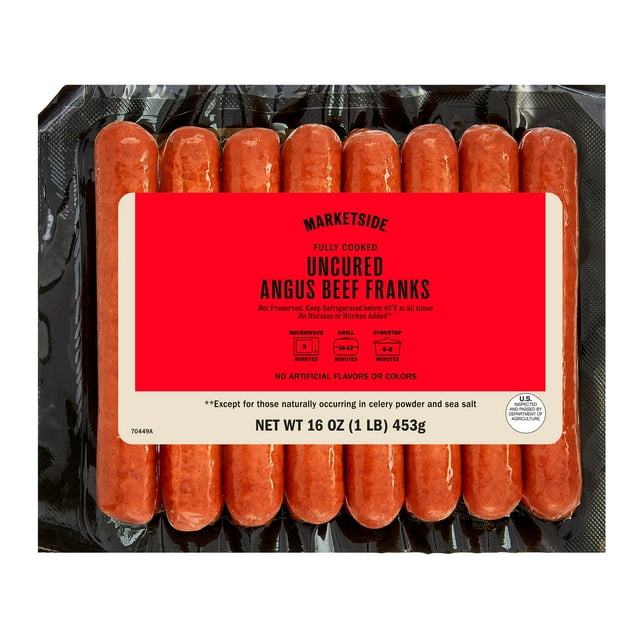 Marketside Fully Cooked Uncured Angus Beef Franks, 16 oz, 8 Count ...