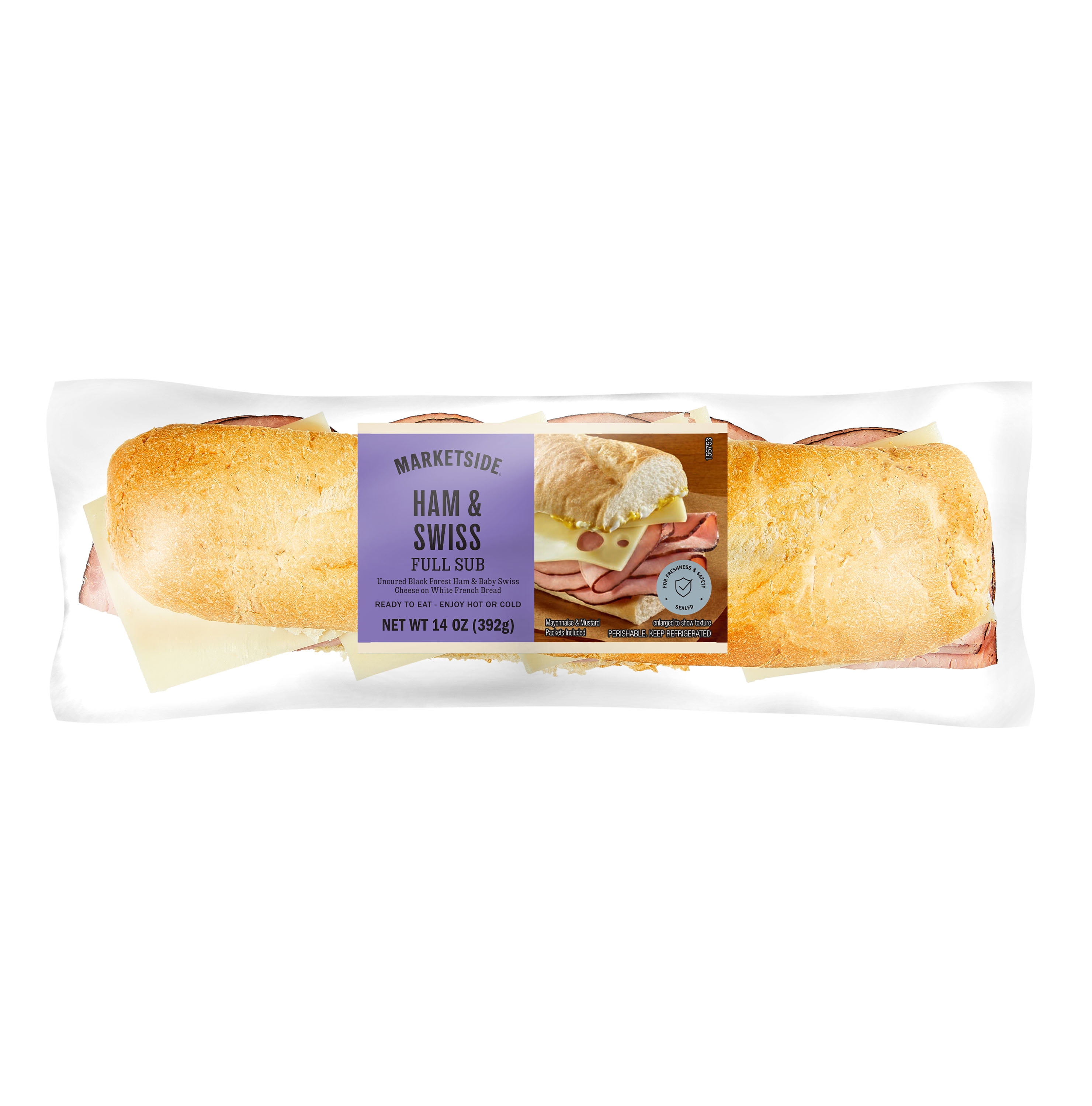 Marketside Ham & Swiss Sub Sandwich, Full, 14 oz, 1 Count (Fresh ...