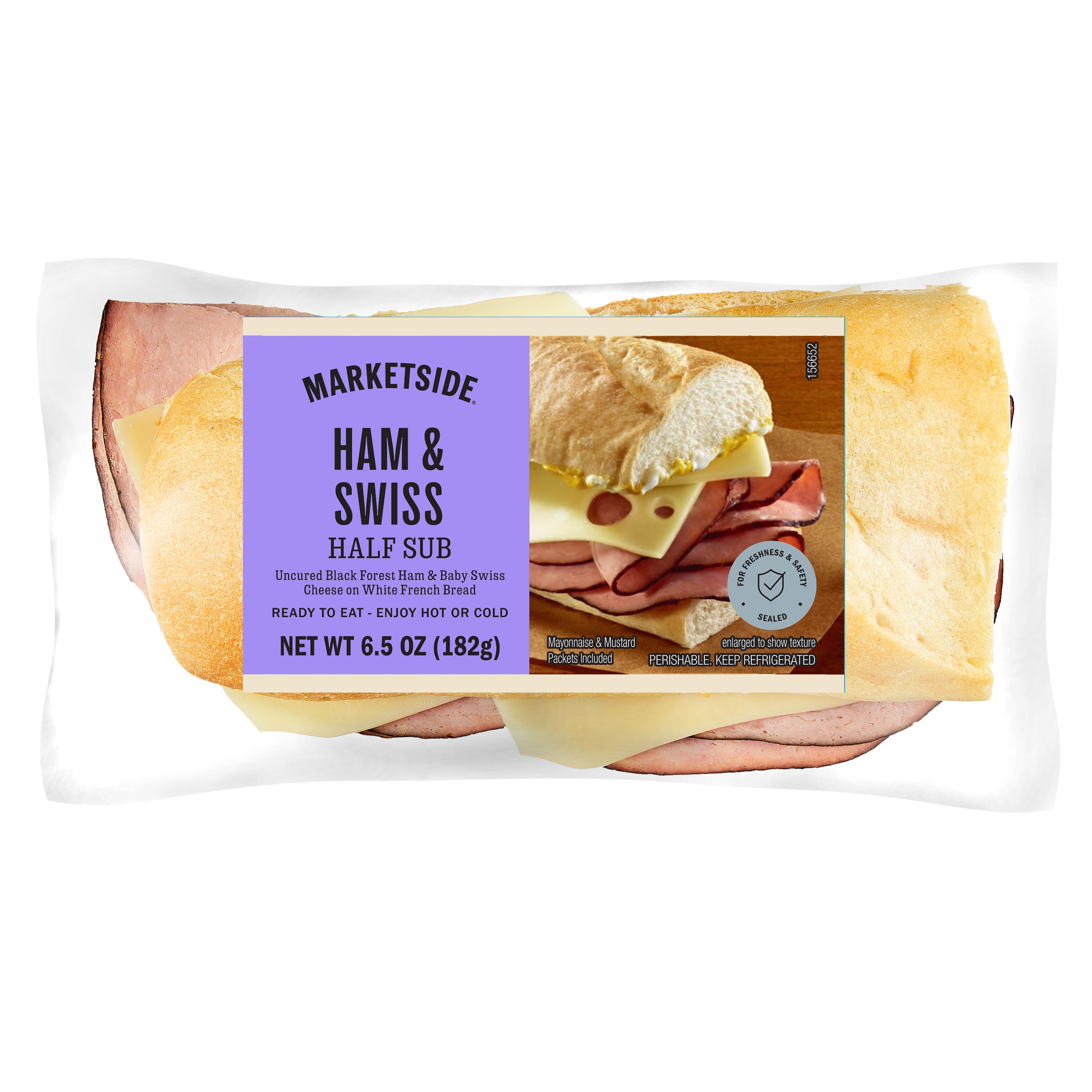 Marketside Ham & Swiss Sub Sandwich, Half, 6.5 oz, 1 Count (Fresh ...