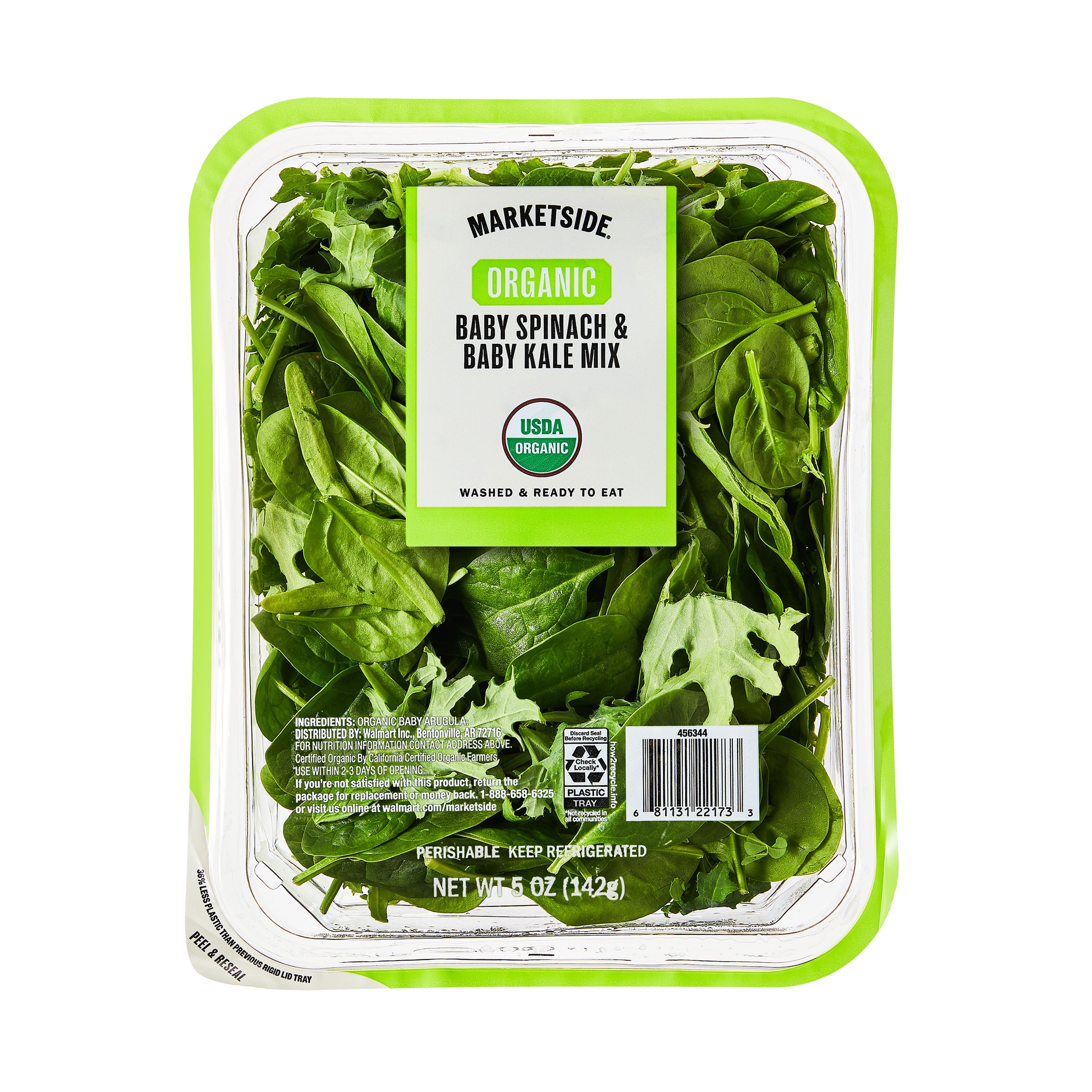 Marketside Organic Baby Spinach and Baby Kale Mix 5 oz Washable Ready ...