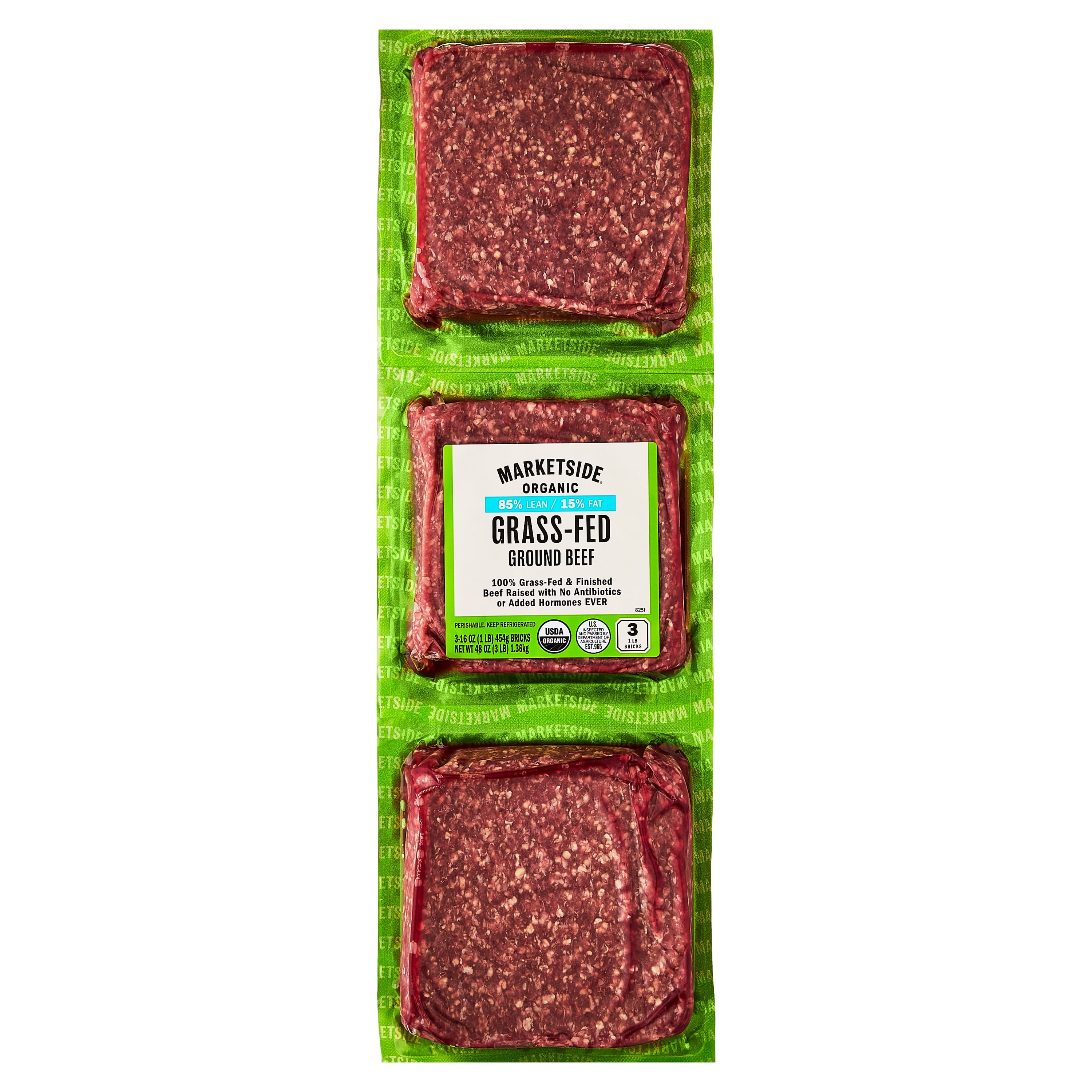 Marketside Organic Grass-Fed Ground Beef, 85% Lean/15% Fat, 1 lb, 3 ...