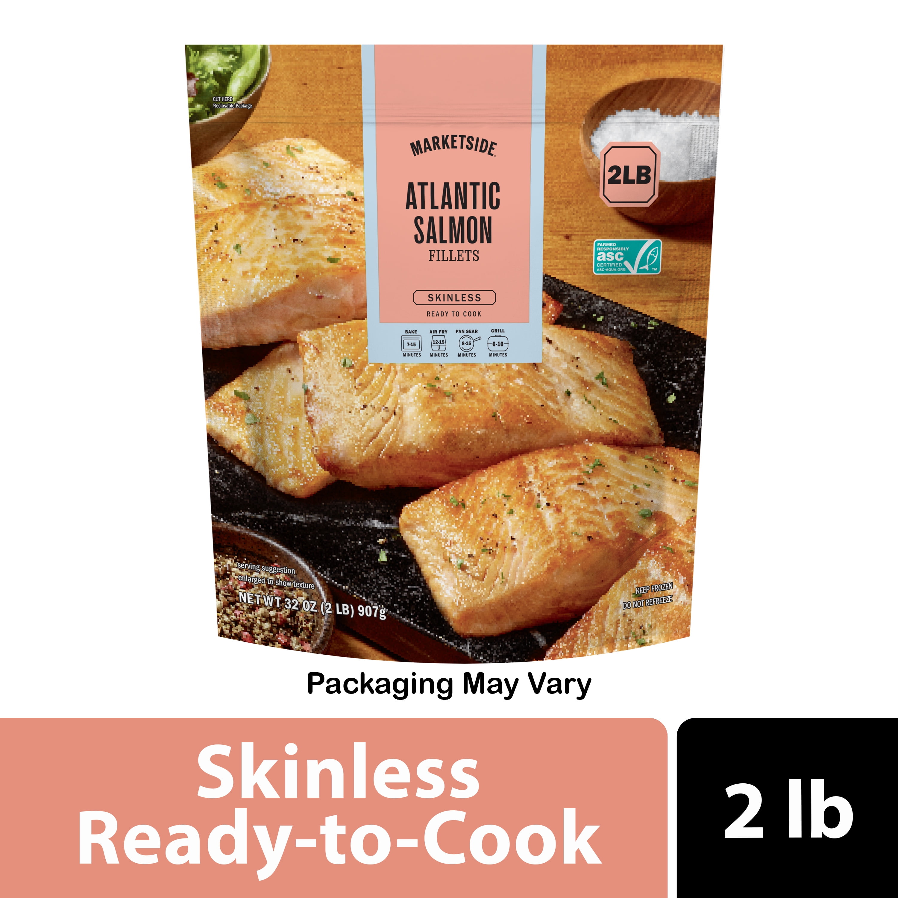 Marketside Skinless Atlantic Salmon Portions, 2 lb Bag (Frozen Fish ...